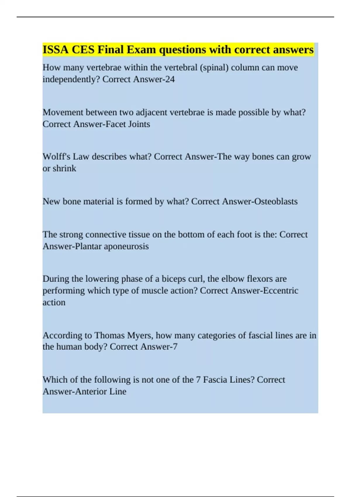 ISSA CES Final Exam questions with correct answers. - ISSA - Stuvia US