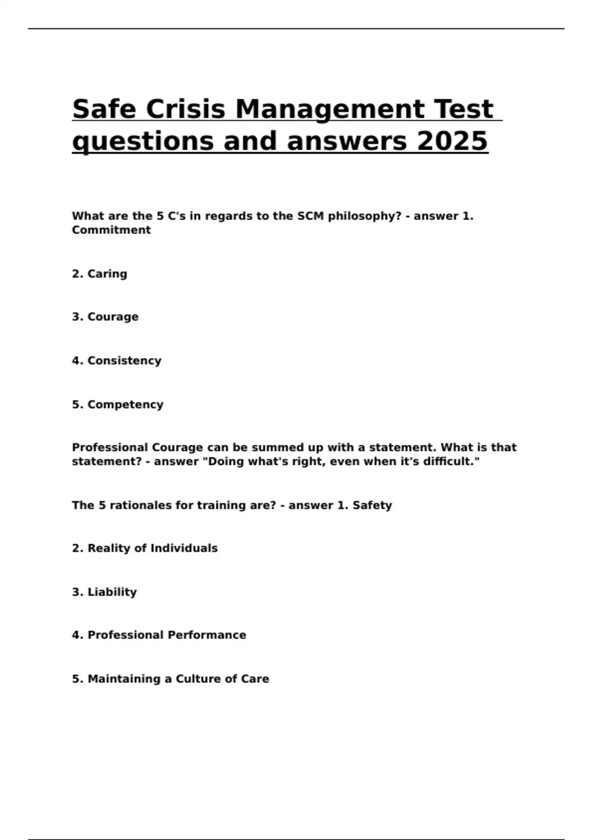 Safe Crisis Management Test questions and answers 2025 - Safe Crisis ...