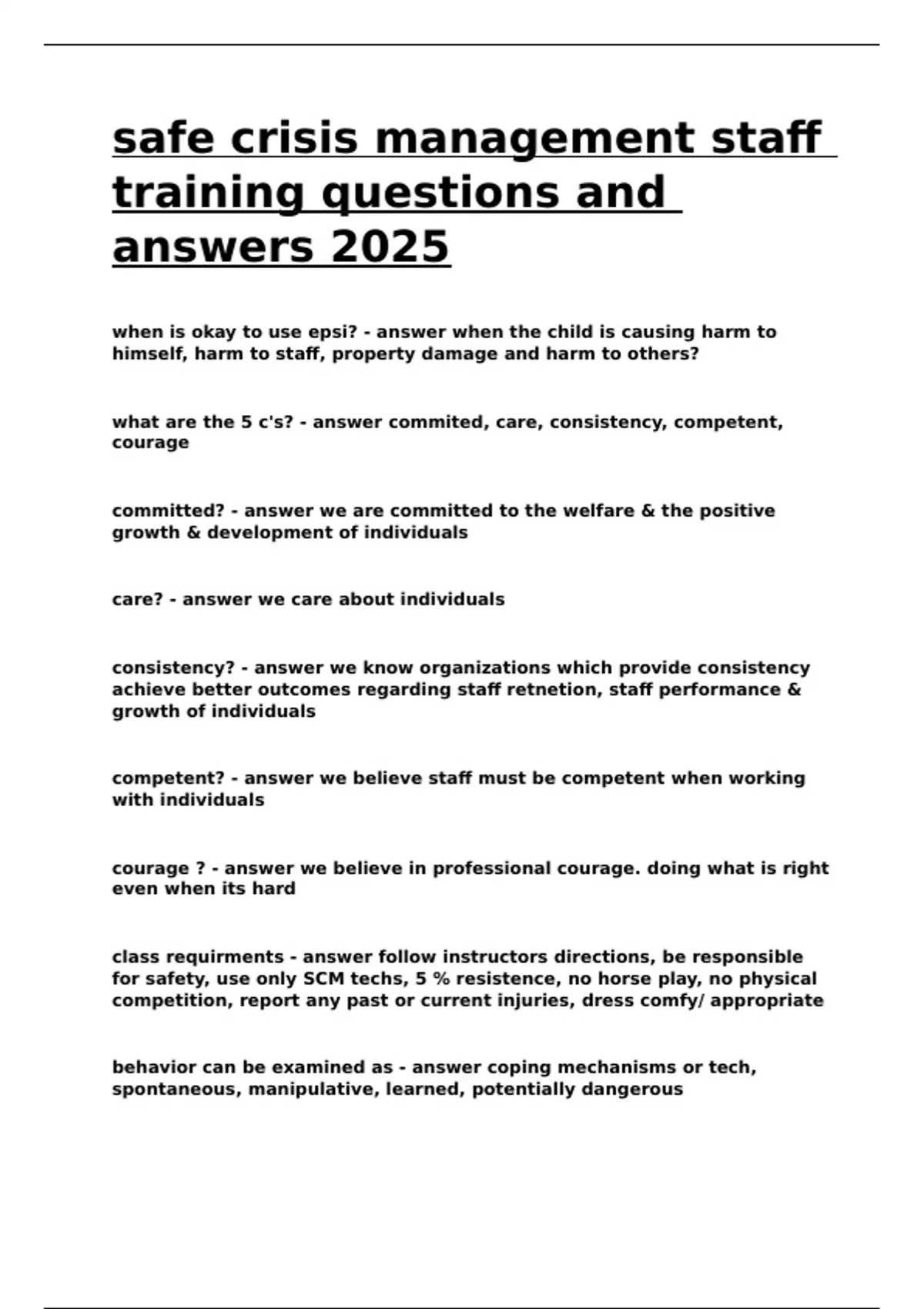 safe crisis management staff training questions and answers 2025 ...