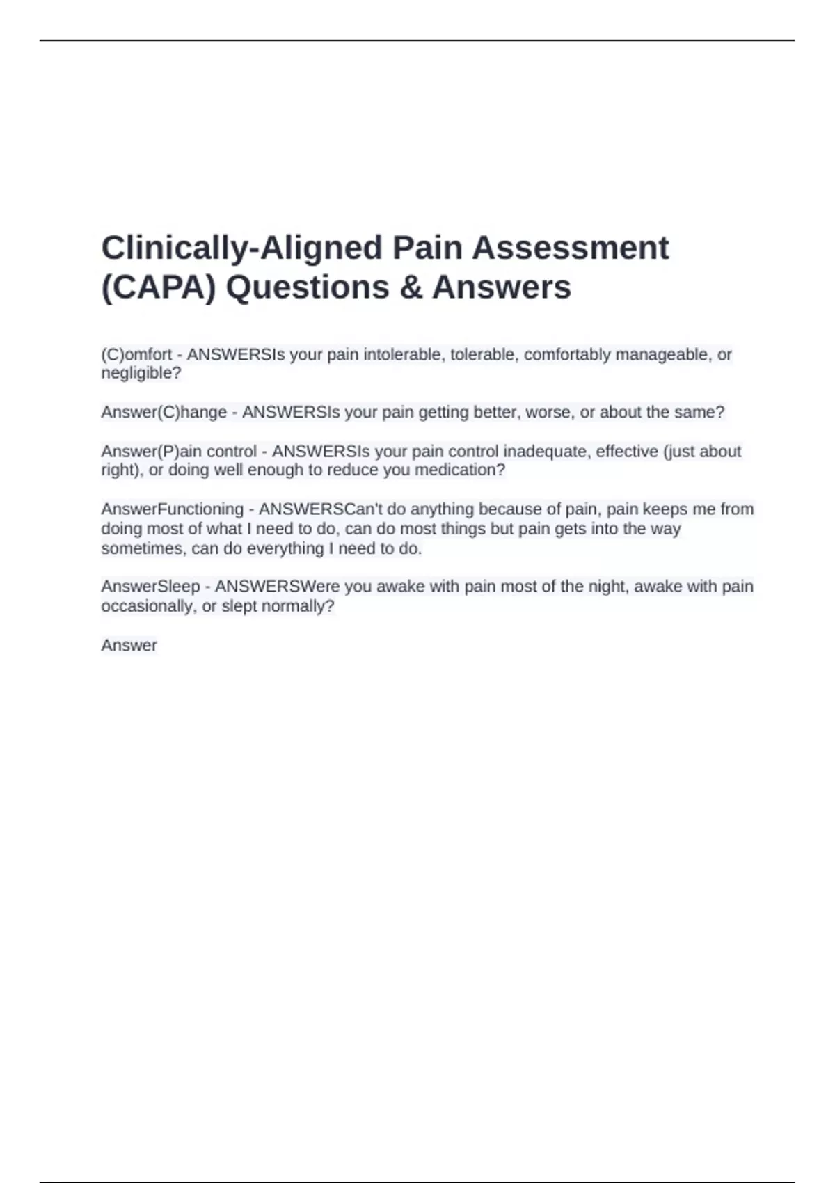 Clinically-Aligned Pain Assessment (CAPA) Questions & Answers ...