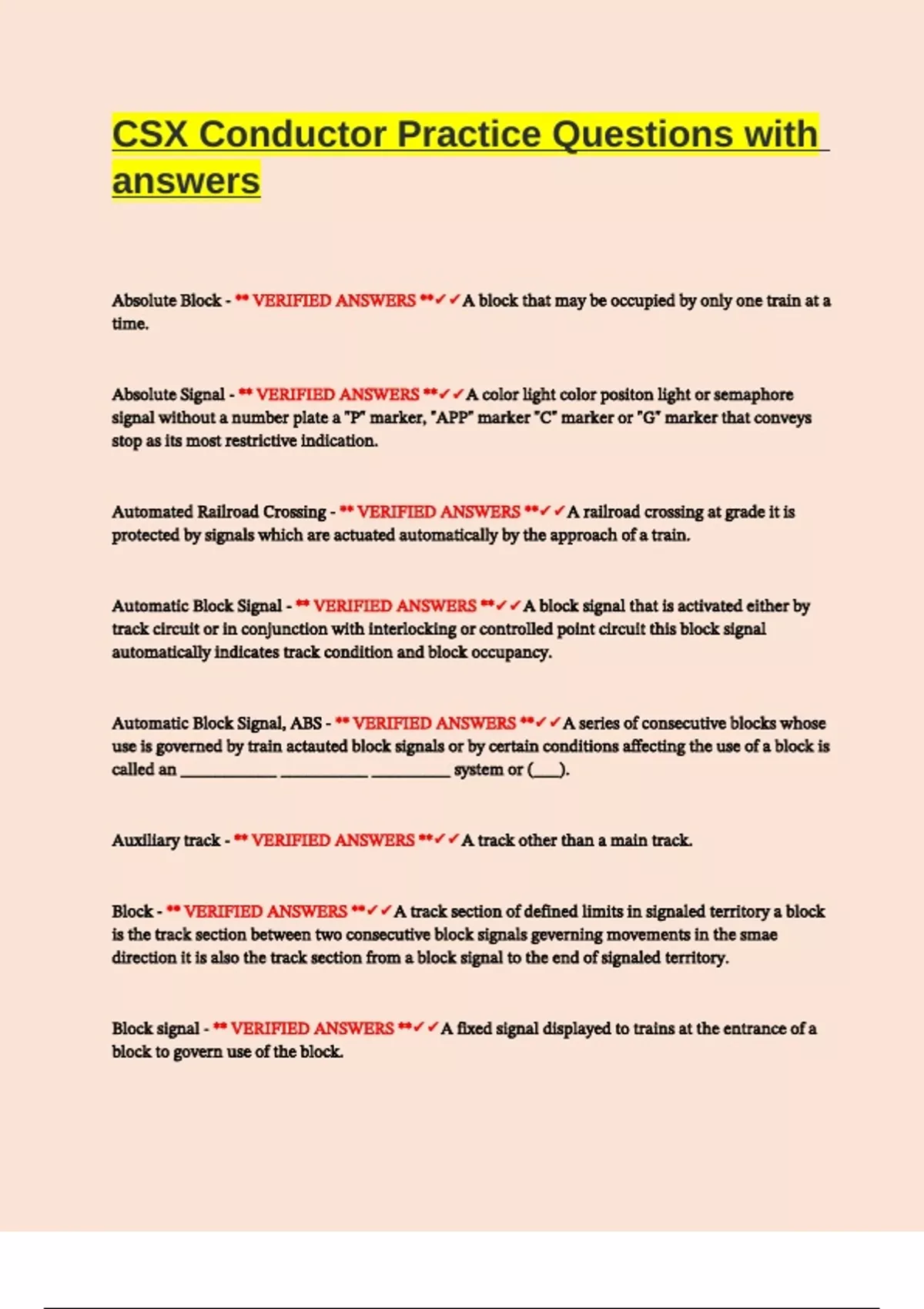 CSX Conductor Practice Questions with answers - CSX CONDUCTOR TRAINING ...