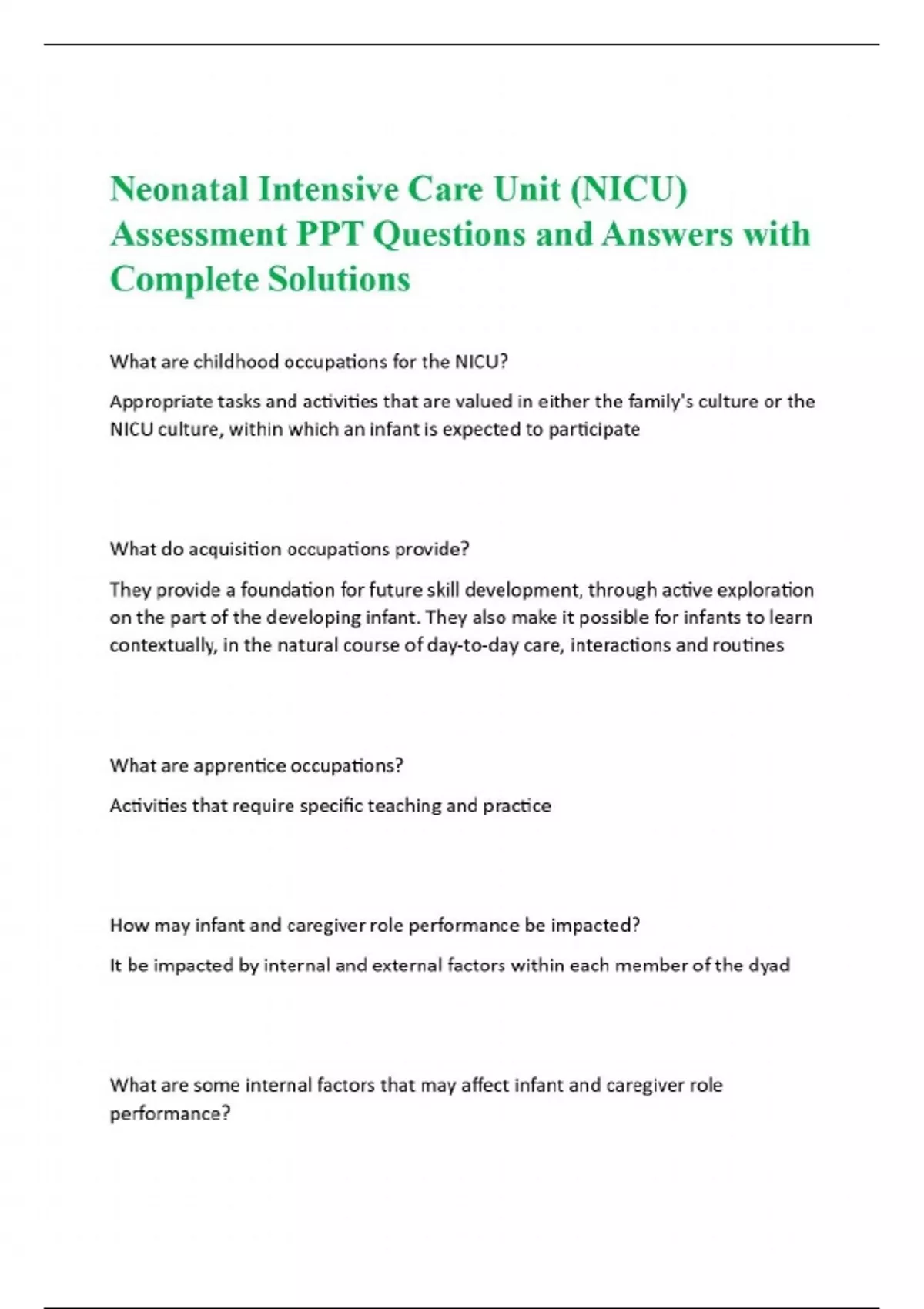Neonatal Intensive Care Unit (NICU) Assessment PPT Questions and ...