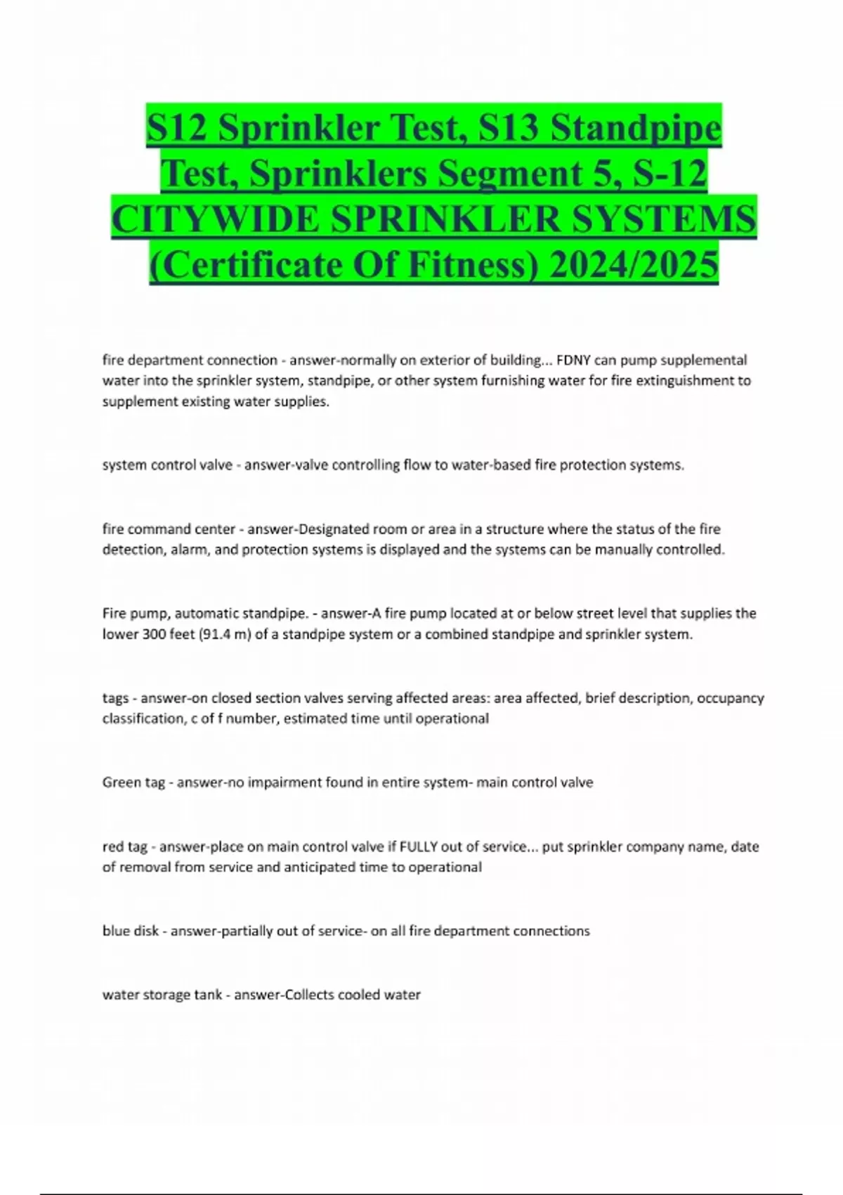 12 Sprinkler Test, S13 Standpipe Test, Sprinklers Segment 5, S-12 ...