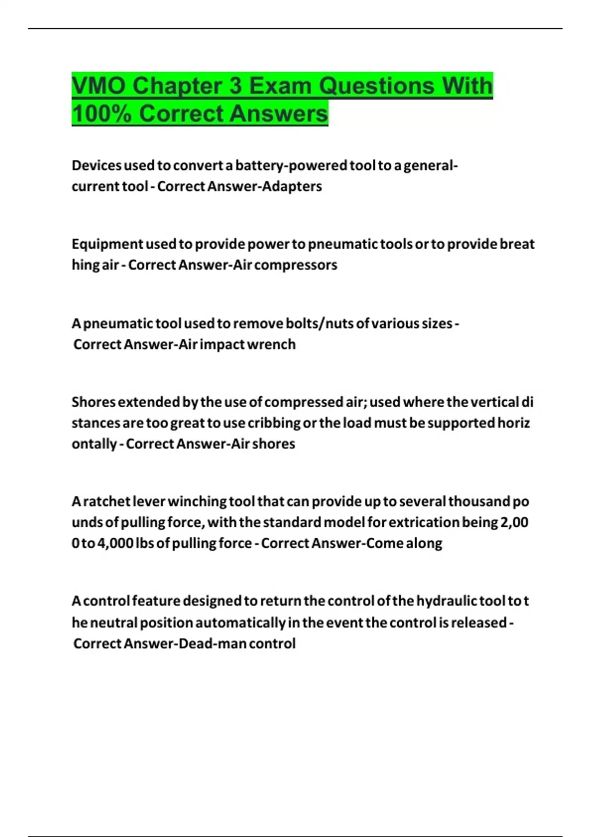 VMO Chapter 3 Exam Questions With 100% Correct Answers 2024 - VMO - Stuvia US