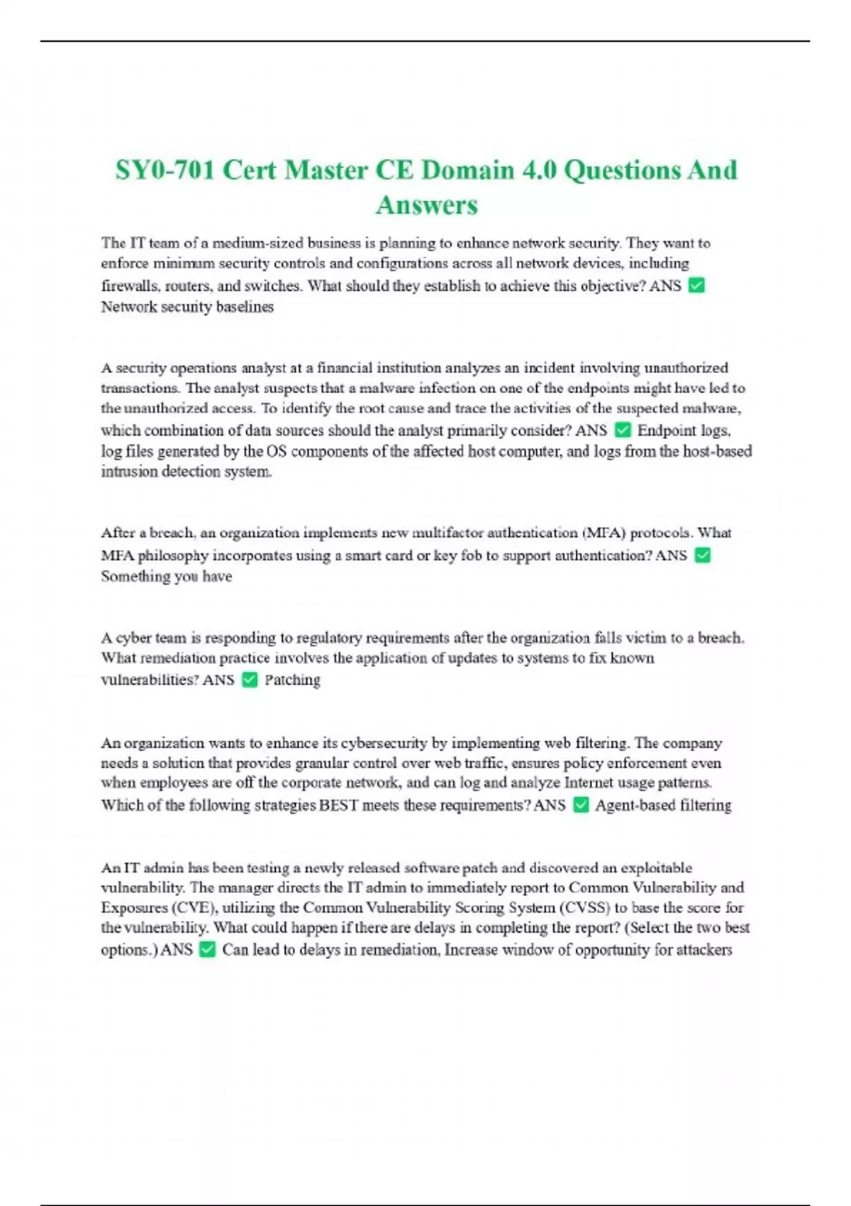 SY0-701 Cert Master CE Domain 4.0 Questions And Answers - SY0-701 Cert Master CE - Stuvia US