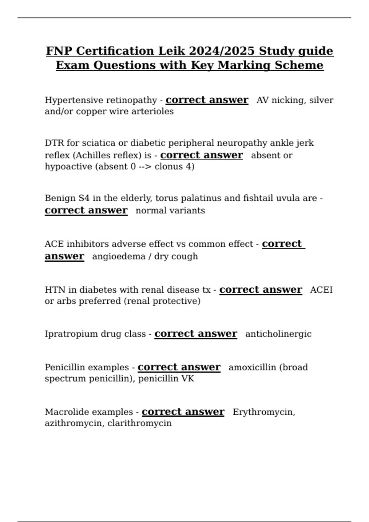 FNP Certification Leik 2024/2025 Study guide Exam Questions with Key ...