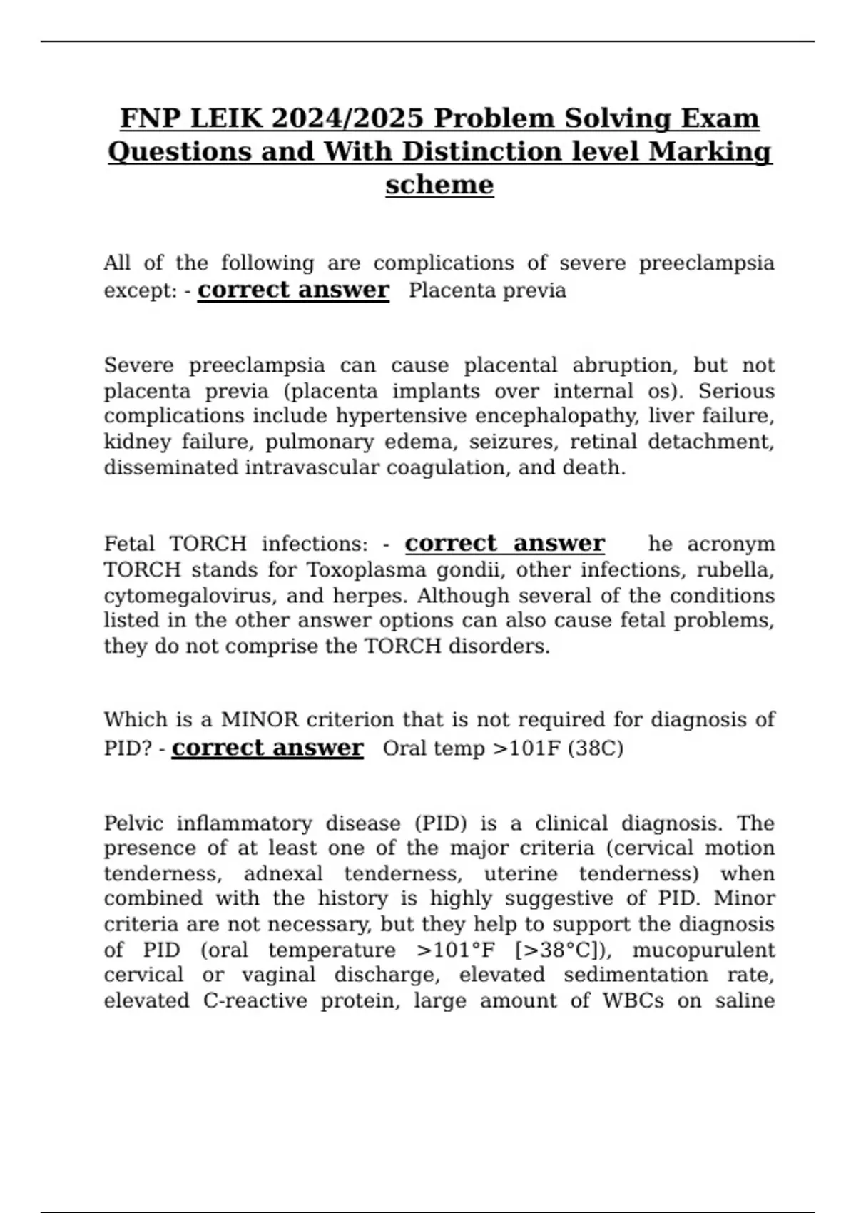 FNP LEIK 2024/2025 Problem Solving Exam Questions and With Distinction level Marking scheme ...