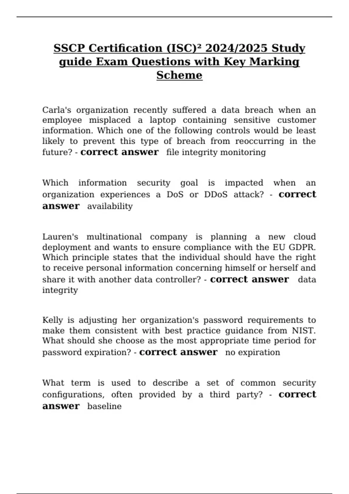 SSCP Certification (ISC)² 2024/2025 Study guide Exam Questions with Key ...