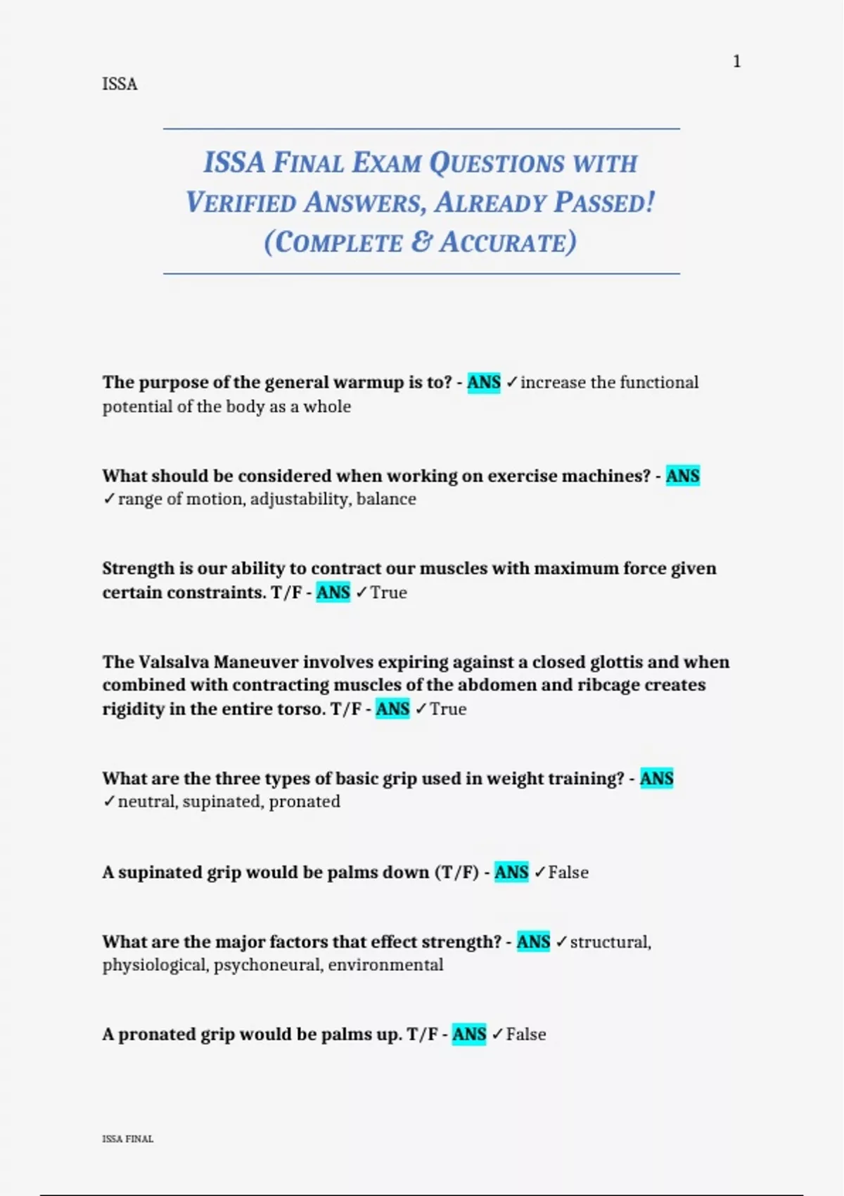 ISSA EXAM QUESTIONS AND ANSWERS UPDATED (2024/2025) (VERIFIED ANSWERS ...