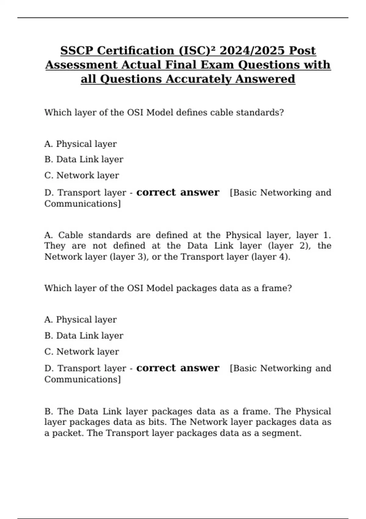 SSCP Certification (ISC)² 2024/2025 Post Assessment Actual Final Exam ...