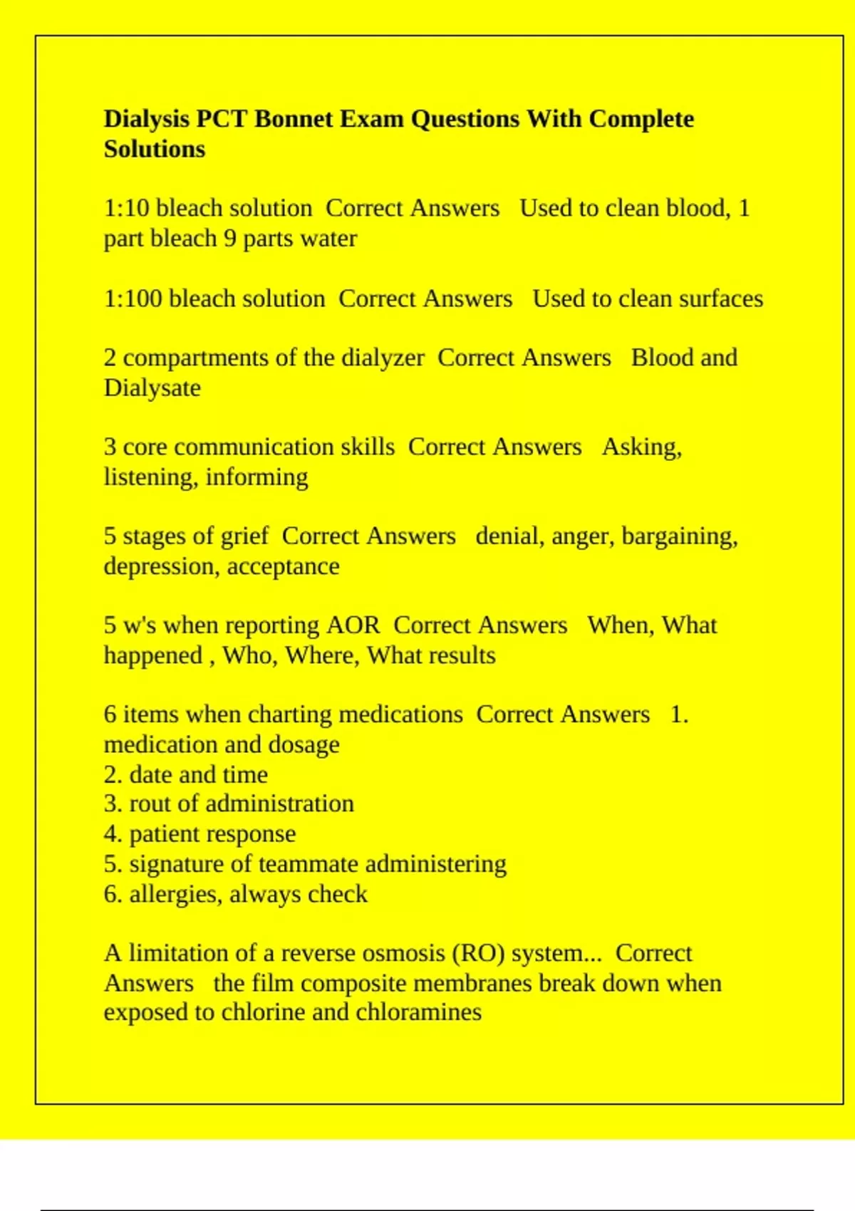 Dialysis PCT Bonnet Exam Questions With Complete Solutions - Bonnet ...