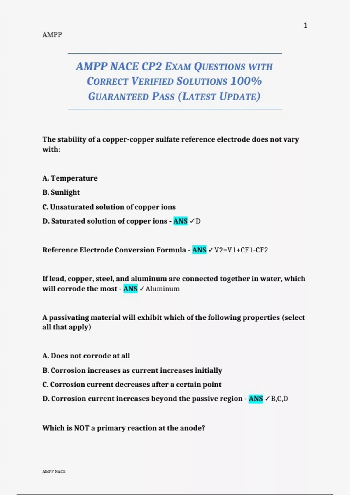 AMPP NACE CP2 – Exam Questions with Correct Verified Solutions (Latest ...