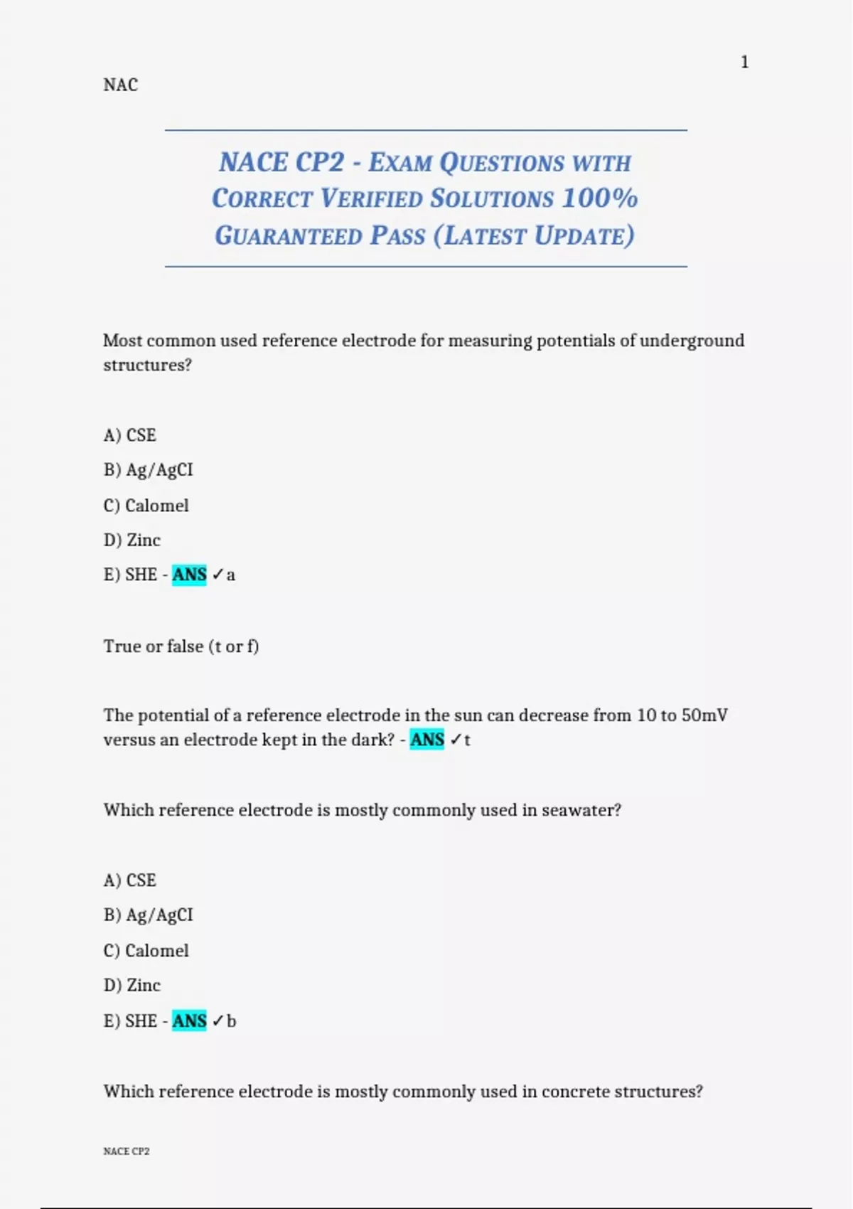 NACE CP2 - EXAM QUESTIONS WITH CORRECT VERIFIED SOLUTIONS 100% ...