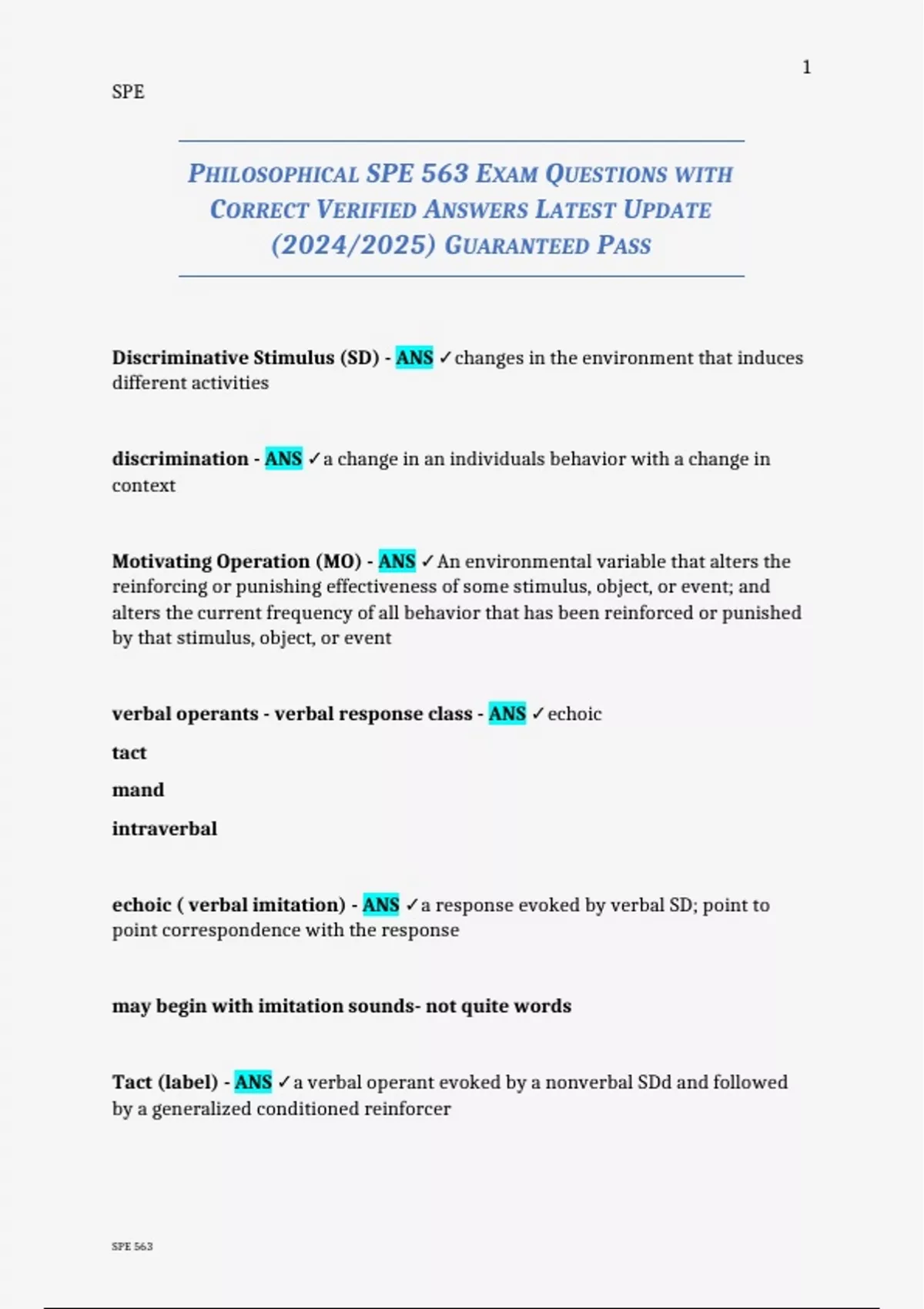 PHILOSOPHICAL SPE 563 EXAM QUESTIONS WITH CORRECT VERIFIED ANSWERS ...