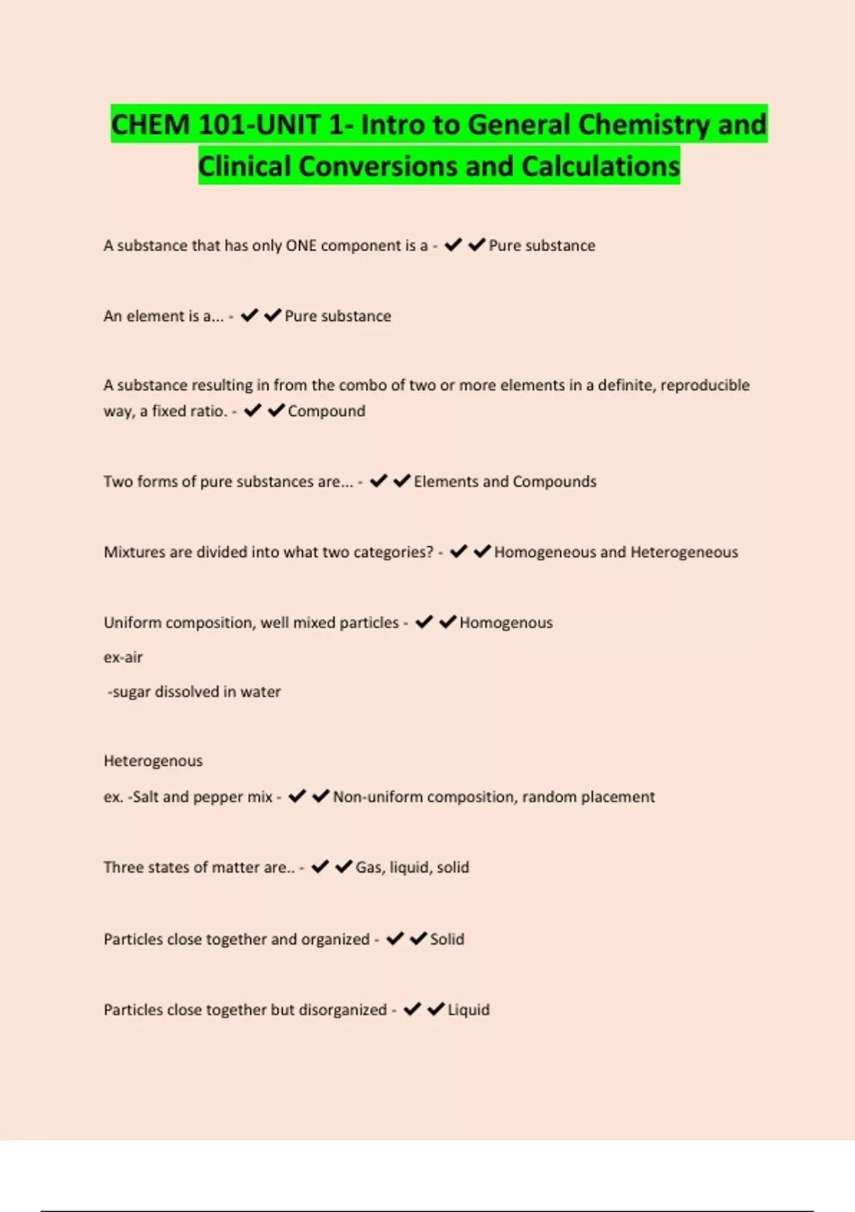 CHEM 101-UNIT 1- Intro to General Chemistry and Clinical Conversions ...