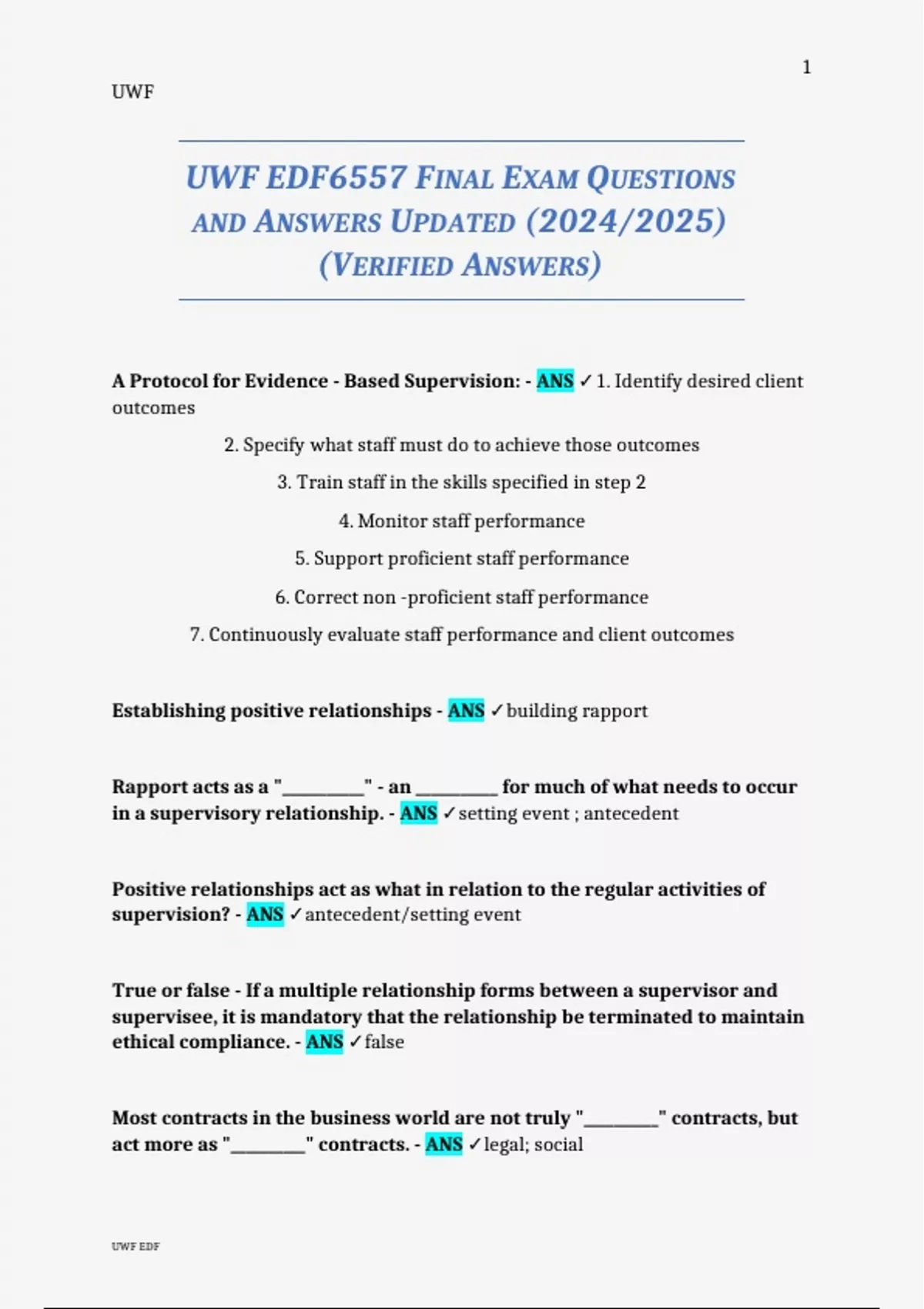 UWF EDF6557 COMPILED FINAL EXAMs QUESTIONS AND ANSWERS UPDATED (2024/ ...