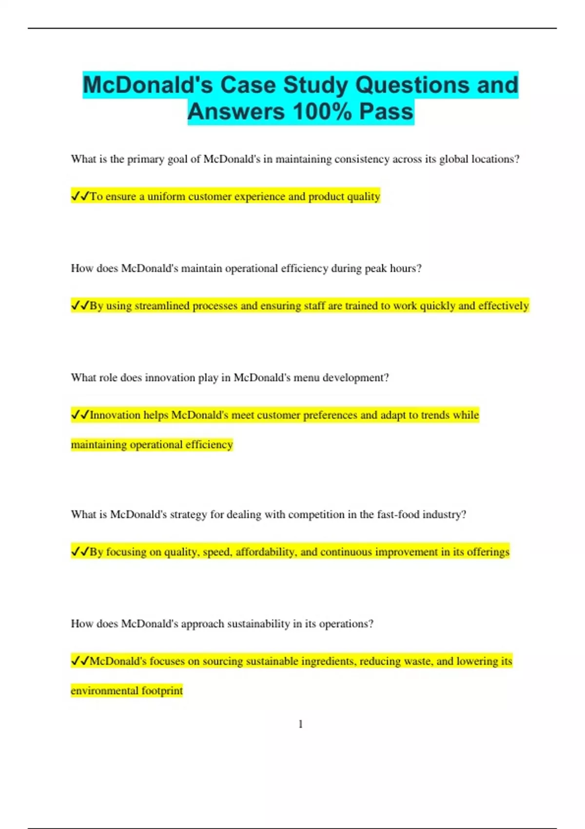 McDonald's Case Study Questions and Answers 100% Pass - McDonald\\\'s ...