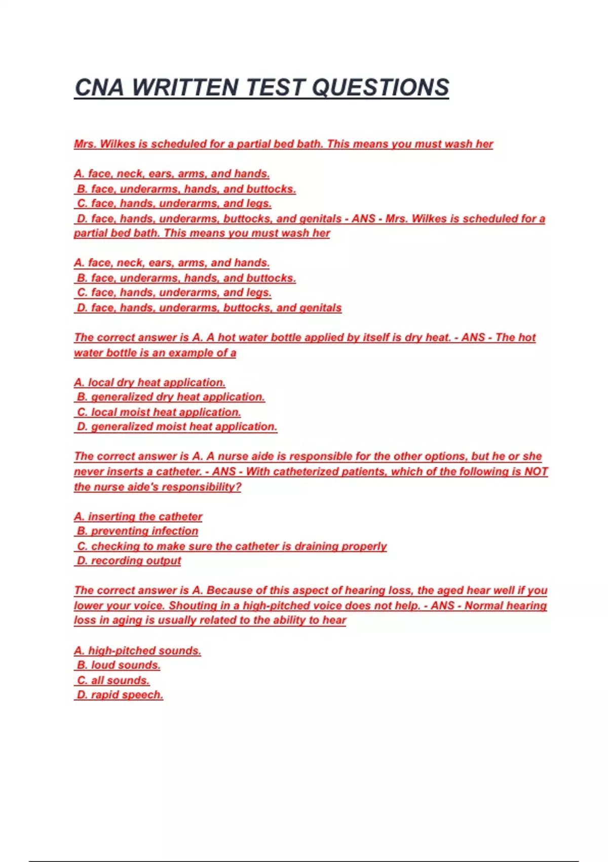 CNA WRITTEN TEST EXAM 2024/2025 QUESTIONS WITH COMPLETED & VERIFIED ...