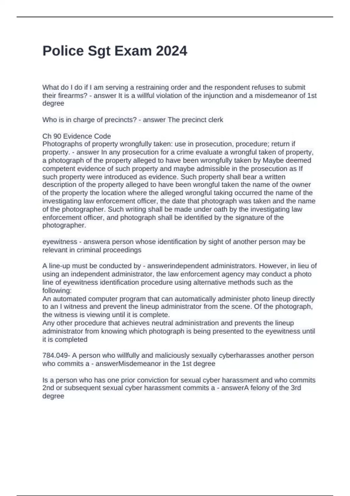 Police Sgt Exam 2024 Questions and Answers 100% Solved - Police ...
