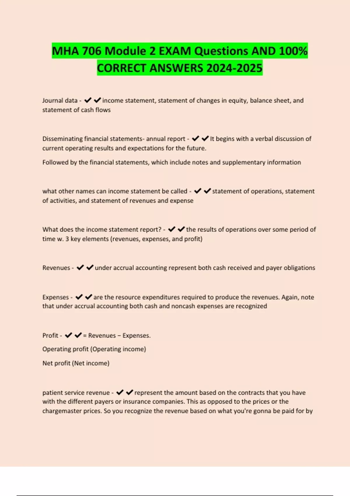 MHA 706 Module 2 EXAM Questions AND 100% CORRECT ANSWERS - Mha 706 ...