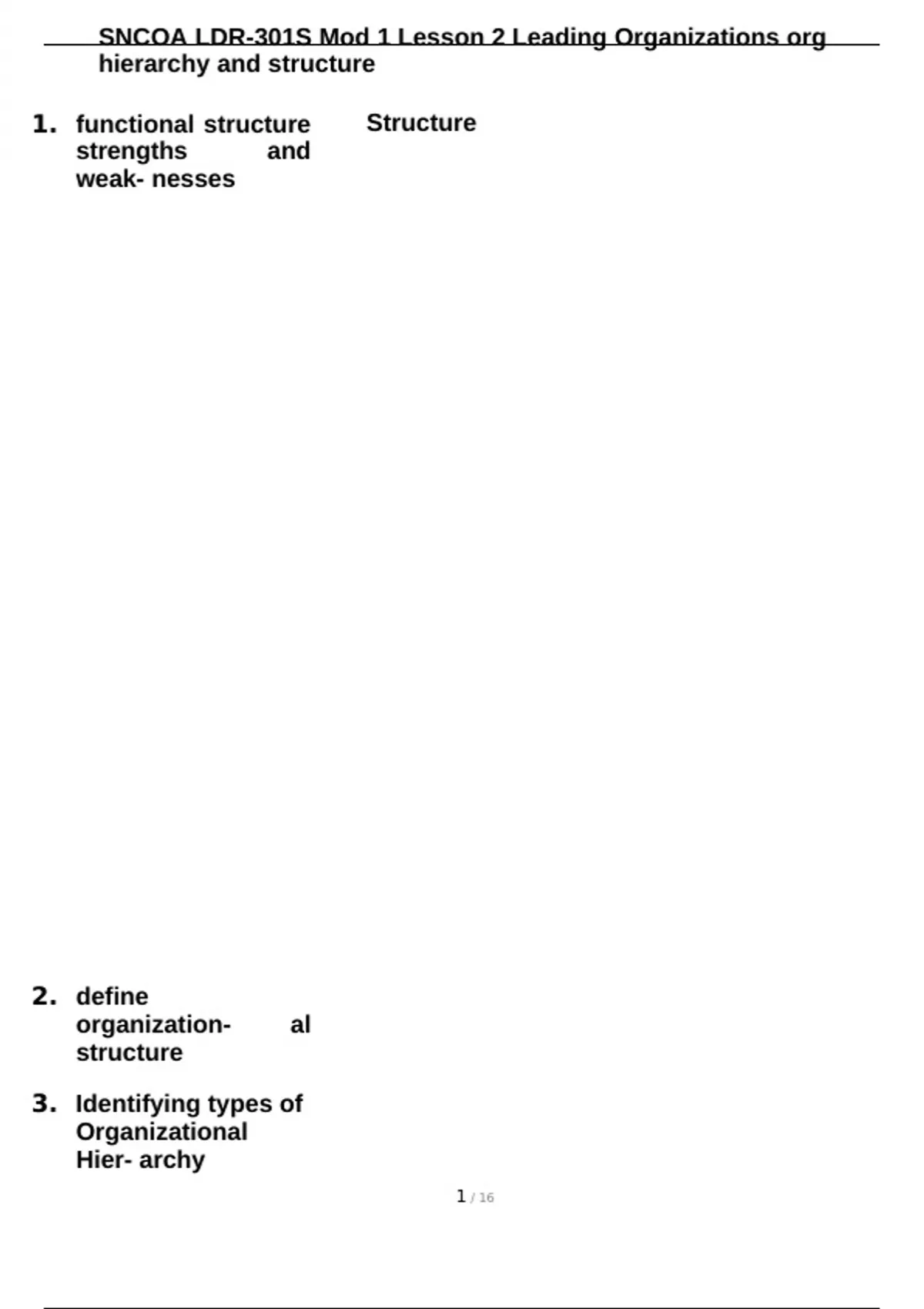 SNCOA LDR-301S Mod 1 Lesson 2 Leading Organizations org hierarchy and ...