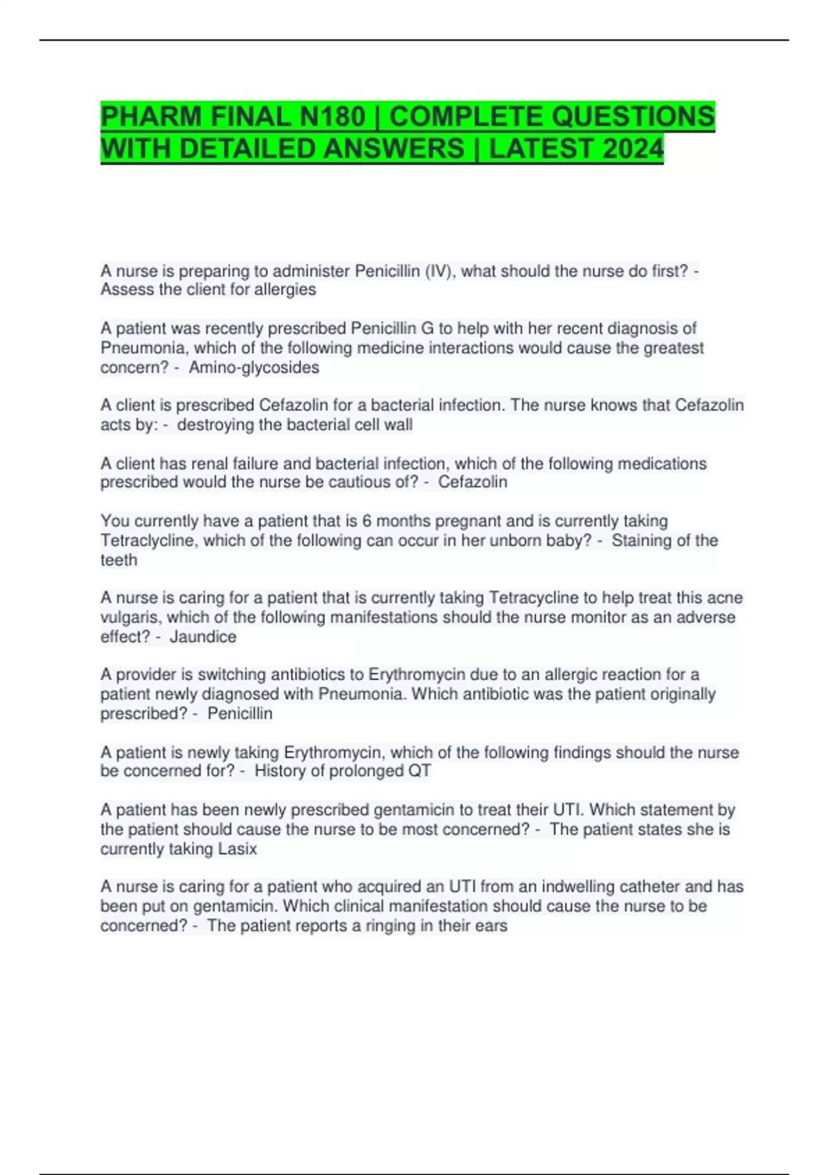 PHARM FINAL N180 | COMPLETE QUESTIONS WITH DETAILED ANSWERS | LATEST ...