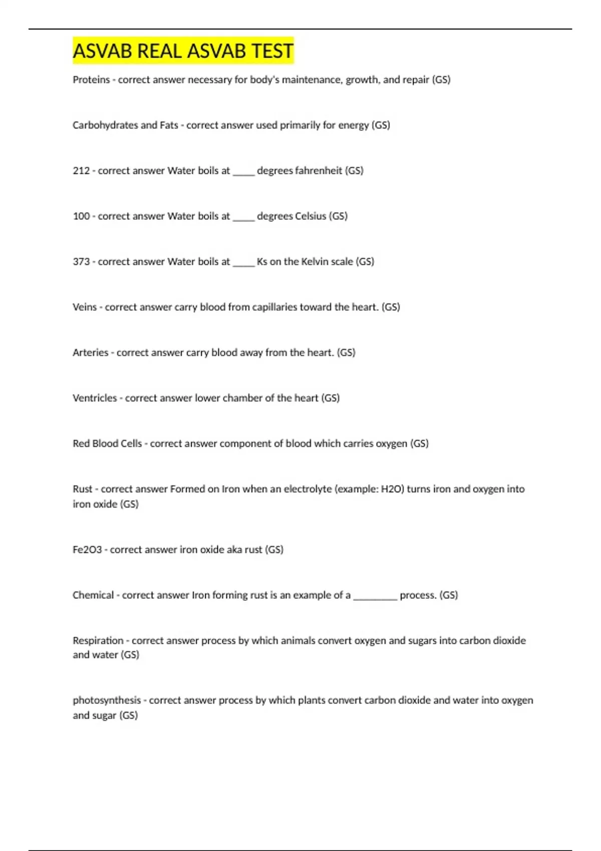 ASVAB REAL ASVAB TEST EXAM QUESTIONS AND COMPLETE CORRECT ANSWERS 2024/ ...