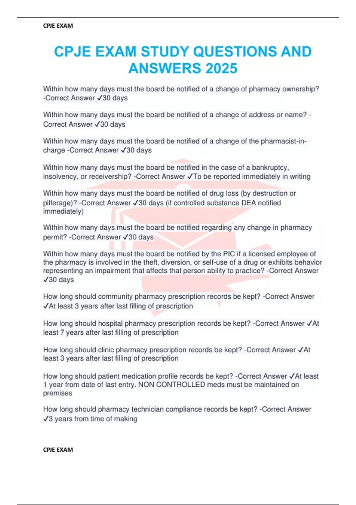 CPJE EXAM STUDY QUESTIONS AND ANSWERS 2025 - CPJE - Stuvia US