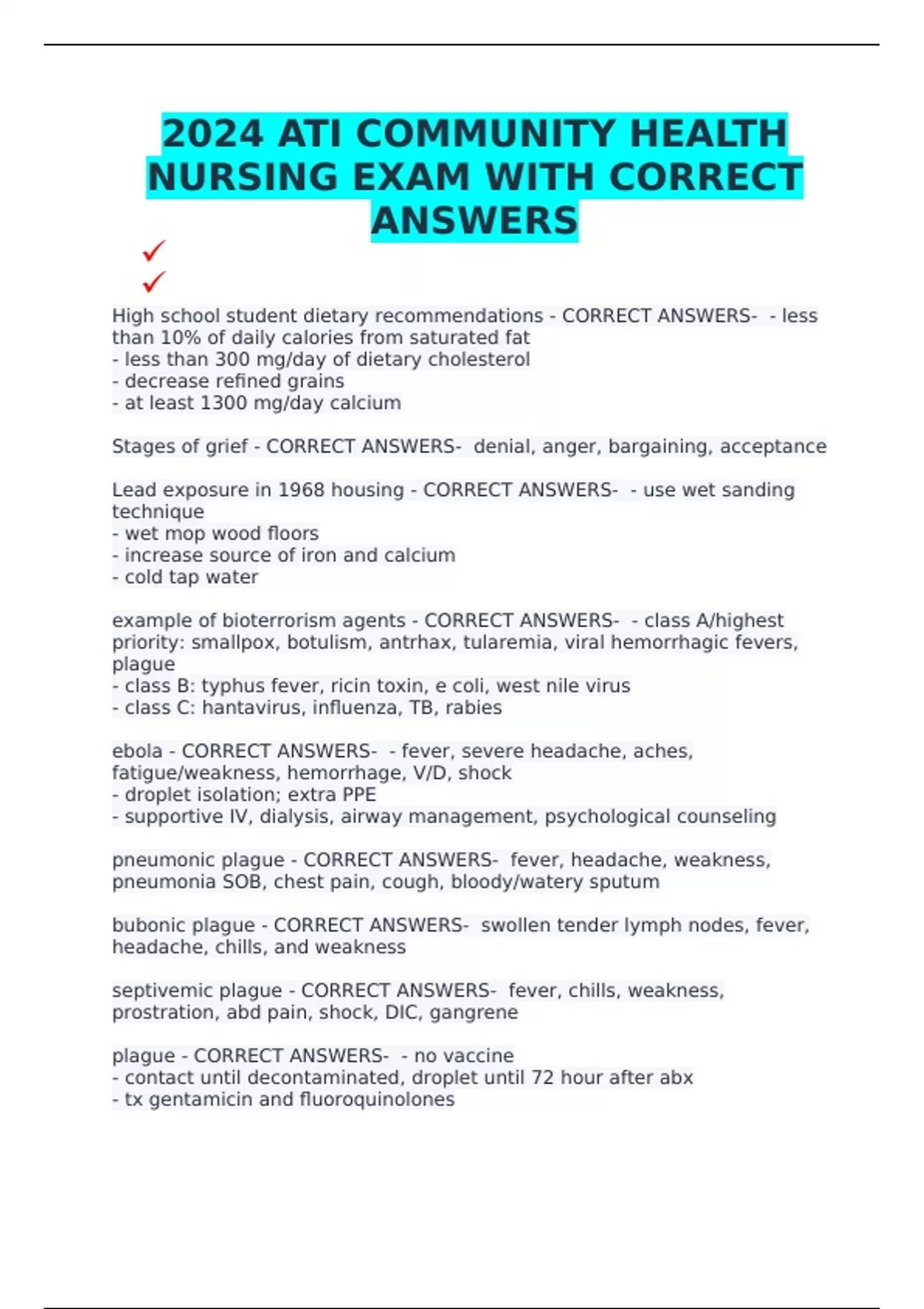 2024 ATI COMMUNITY HEALTH NURSING EXAM WITH CORRECT ANSWERS - ATI ...