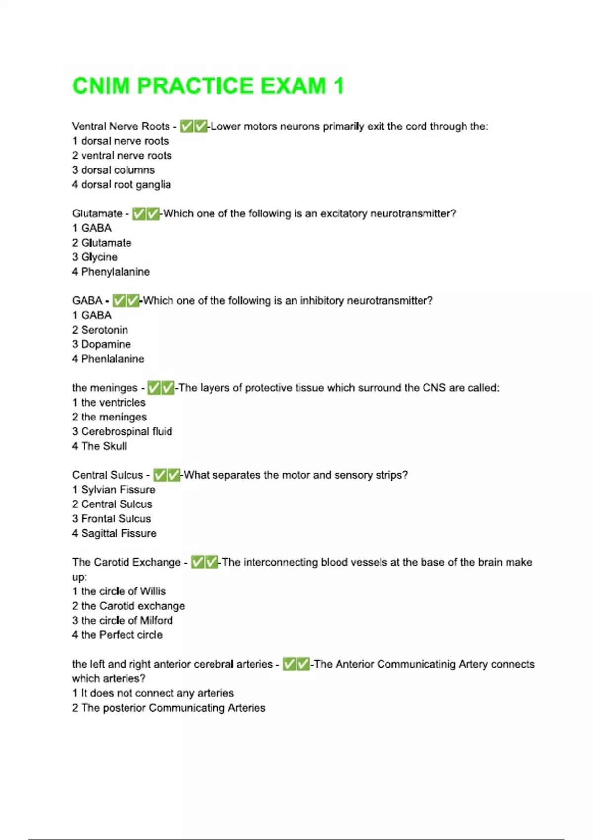 CNIM PRACTICE EXAM 1 Complete Set Review With Correct Answers ...