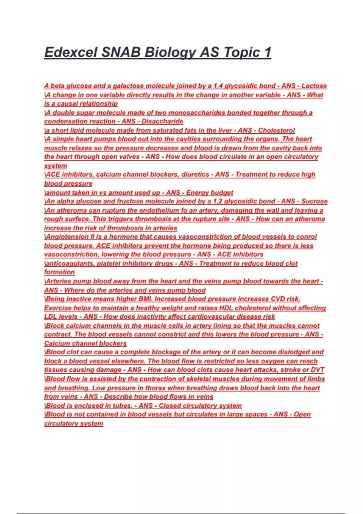 Edexcel SNAB Biology AS Topic 1 Exam 2024/2025 Questions With Completed ...