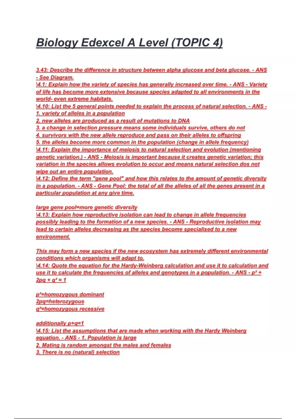 Biology Edexcel A Level (TOPIC 4) Exam 2024/2025 Questions With ...