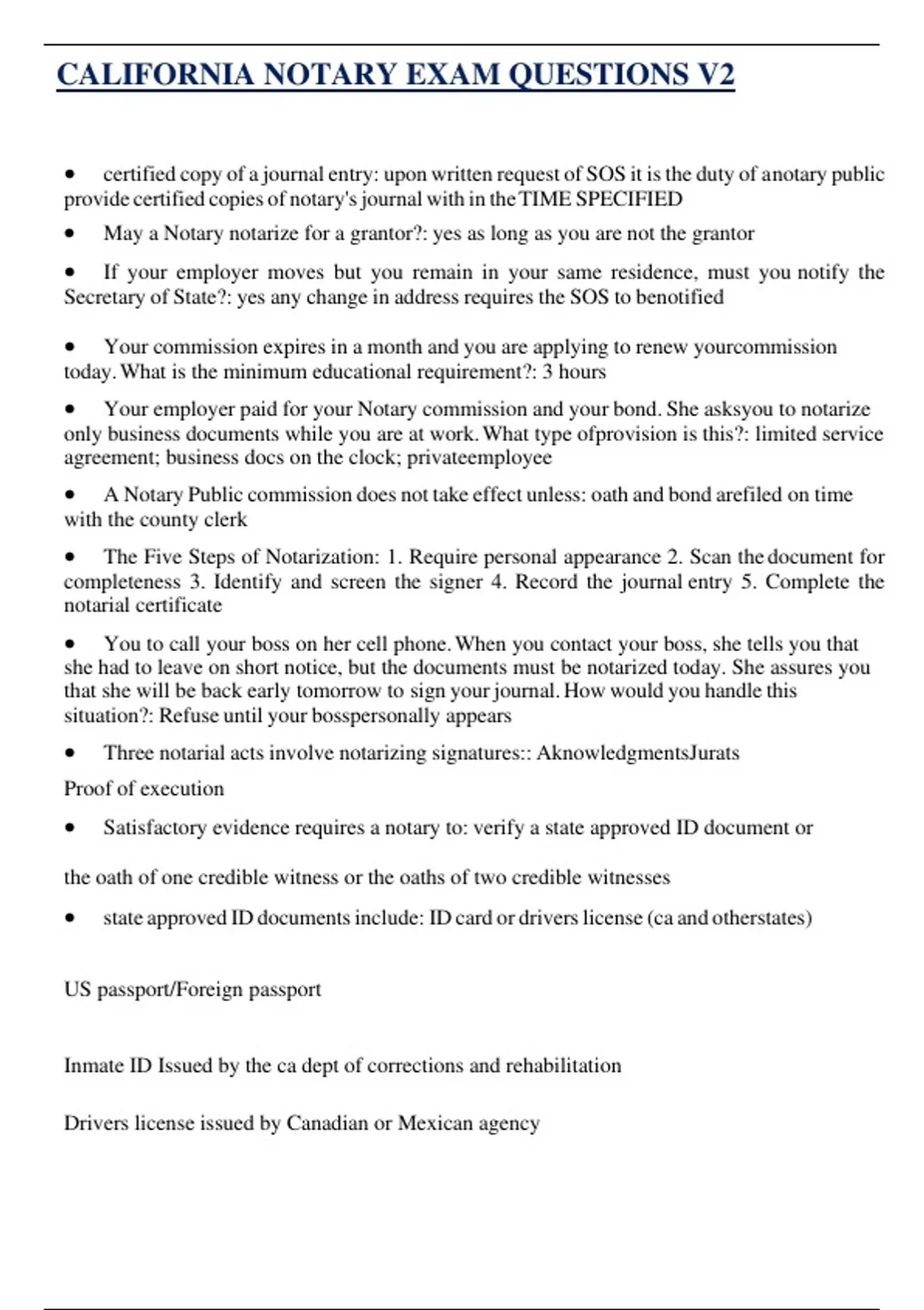 CALIFORNIA NOTARY EXAM QUESTIONS V2 ( LATEST 2024 / 2025 ) ACTUAL ...