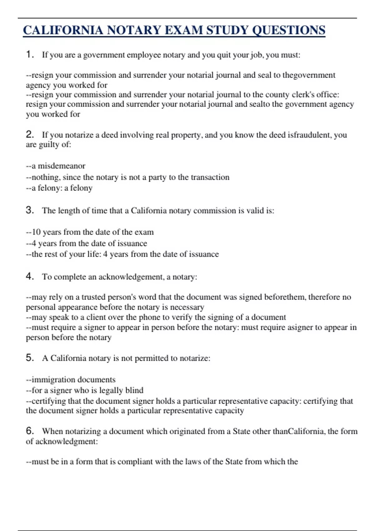 CALIFORNIA NOTARY EXAM STUDY QUESTIONS ( LATEST 2024 / 2025 ) ACTUAL ...