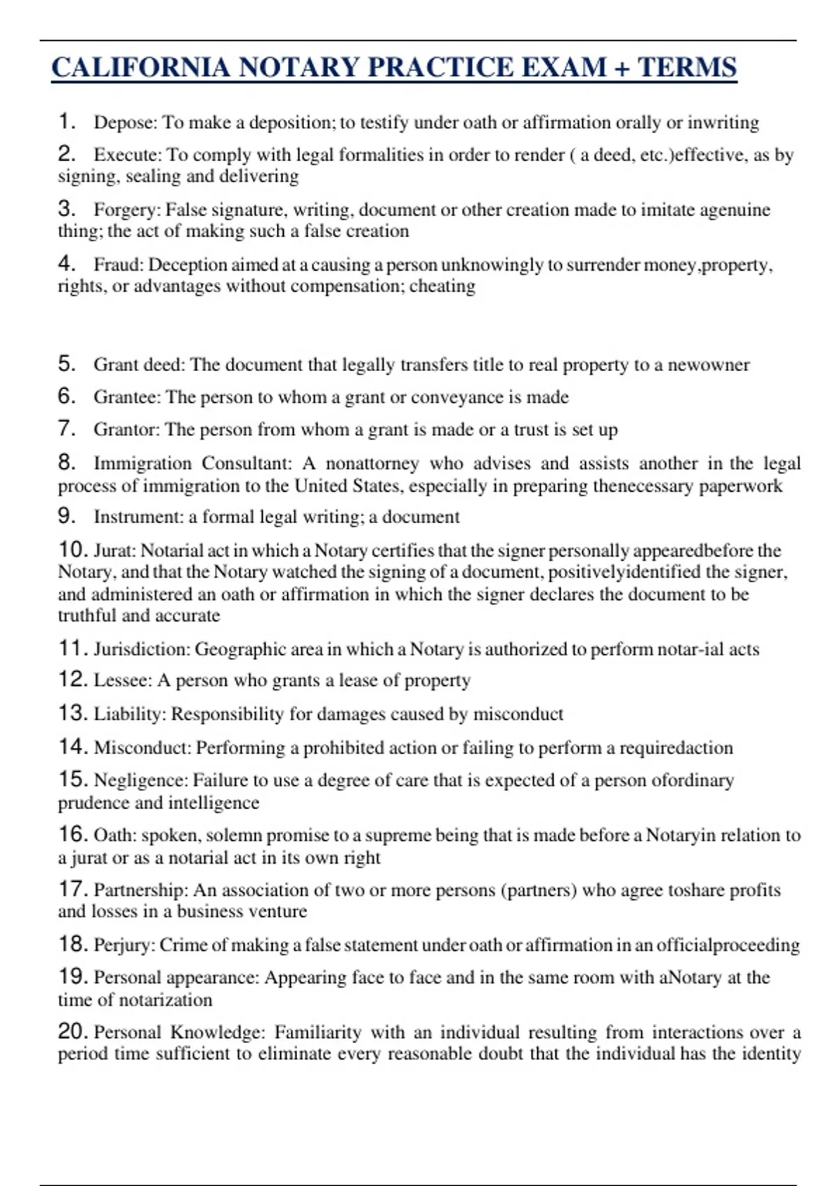 CALIFORNIA NOTARY PRACTICE EXAM + TERMS ( LATEST 2024 / 2025 ) ACTUAL ...
