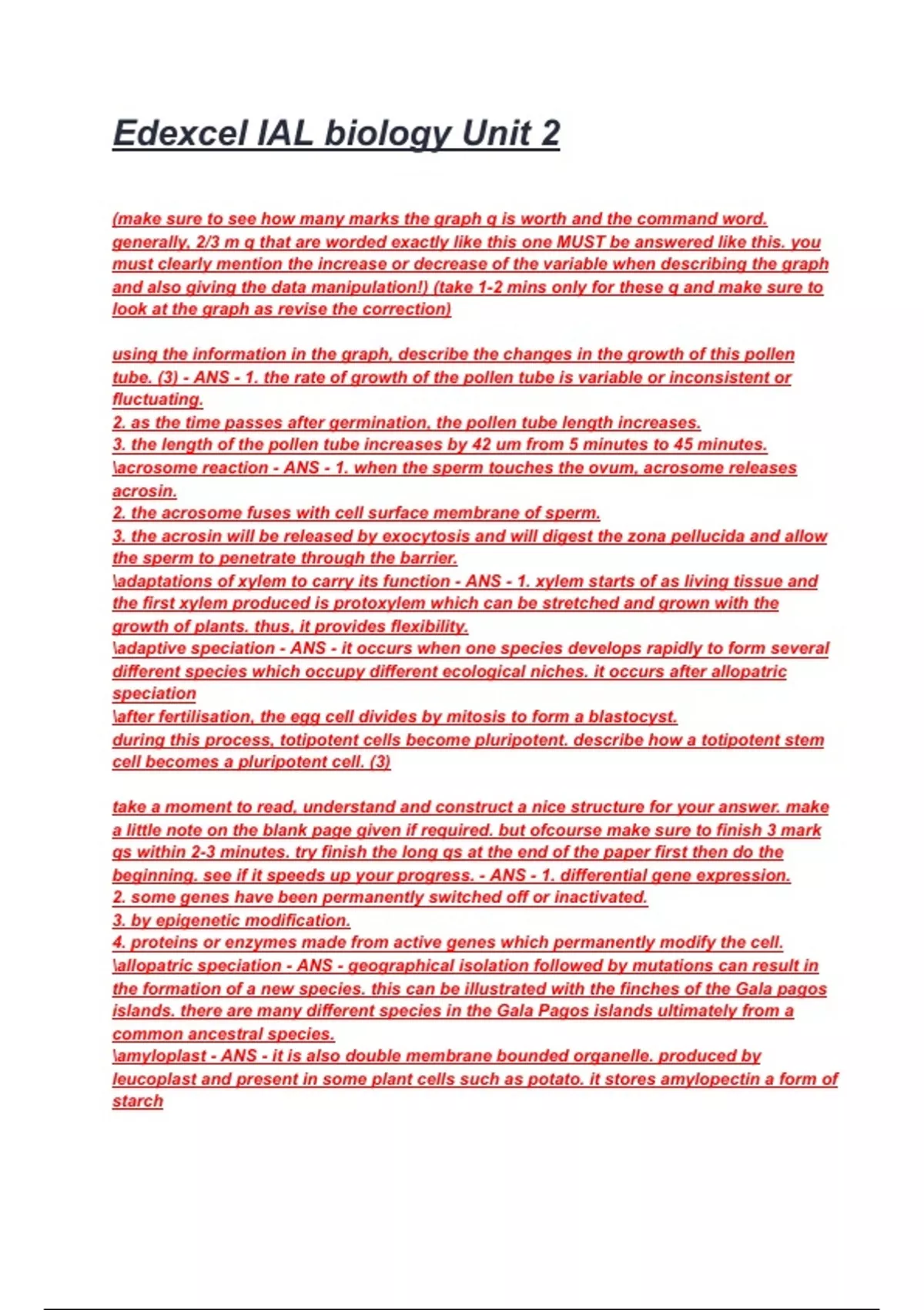 Edexcel IAL biology Unit 2 Exam 2024/2025 Questions With Completed Solutions. - Edexcel as level ...
