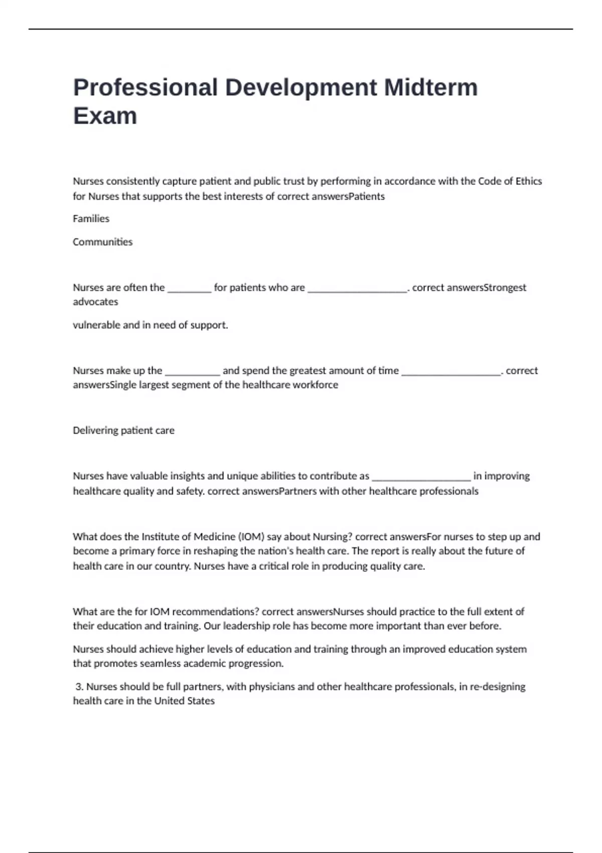 Professional Development Midterm exam 2024/2025 with 100% correct answers - Professional ...