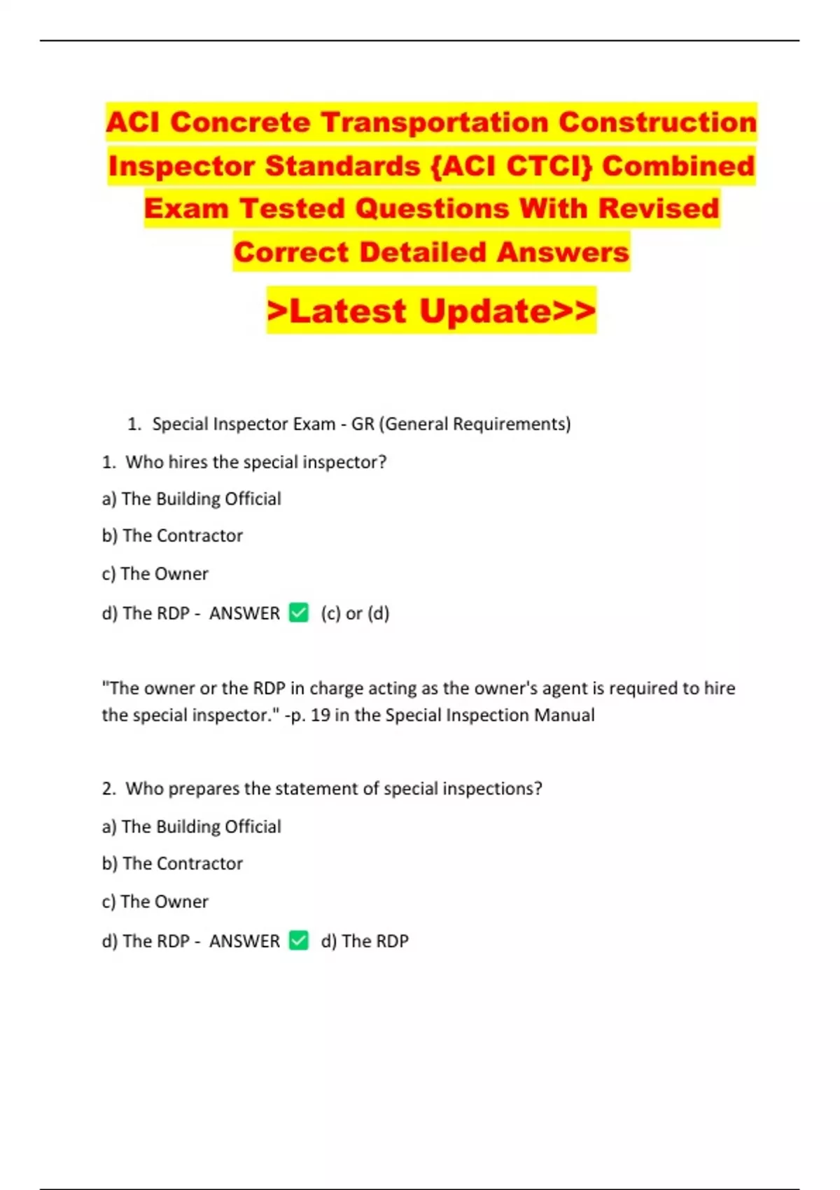 ACI Concrete Transportation Construction Inspector Standards {ACI CTCI ...