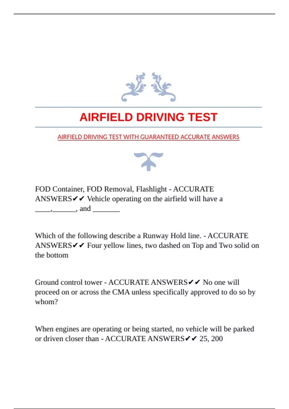 AIRFIELD DRIVING TEST WITH GUARANTEED ACCURATE ANSWERS - AIRFIELD ...