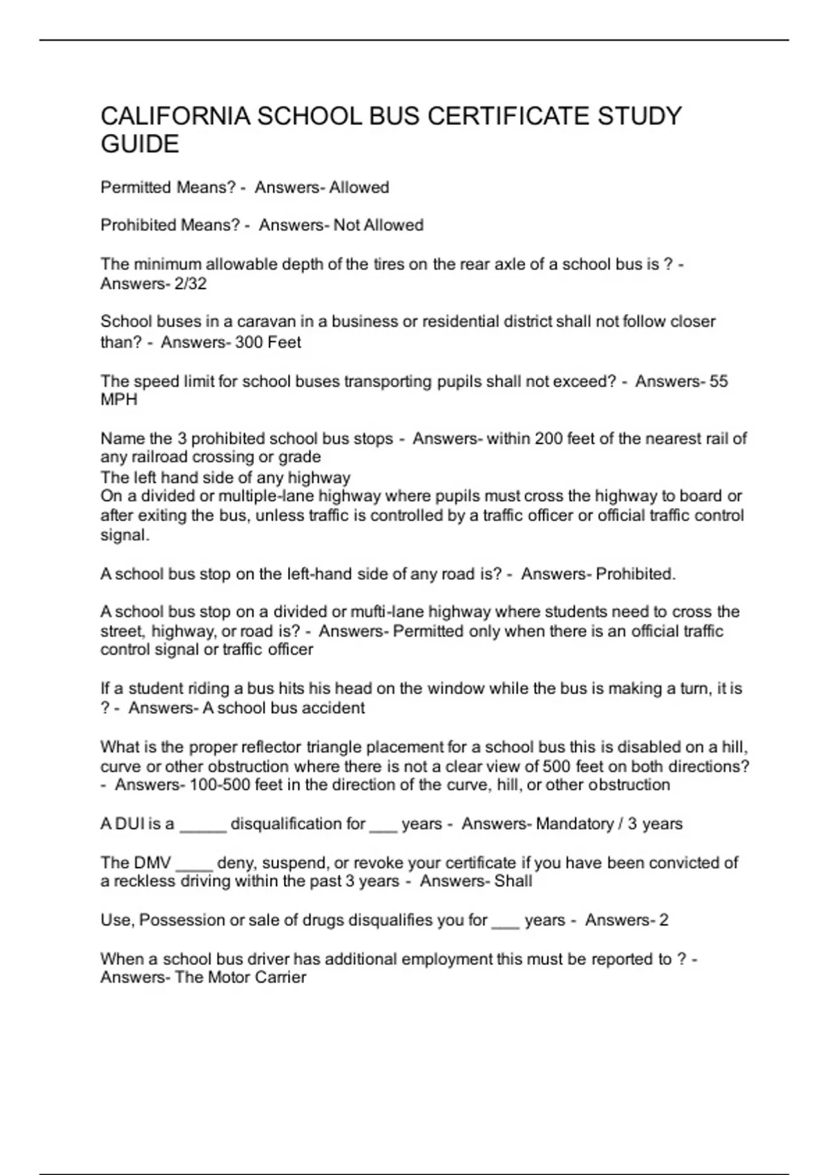 CALIFORNIA SCHOOL BUS CERTIFICATE STUDY GUIDE - CALIFORNIA SCHOOL BUS ...