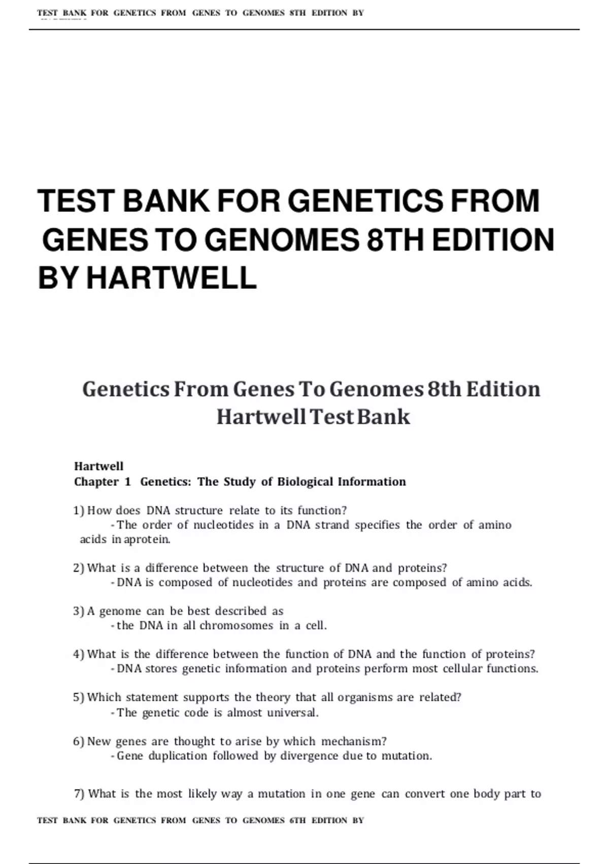 Test Bank for Genetics: From Genes to Genomes, 8th Edition by Michael ...