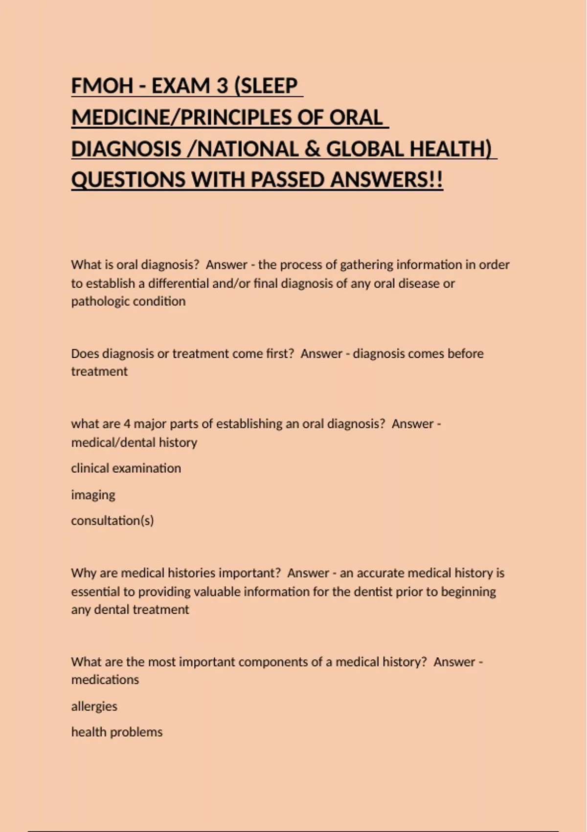 FMOH - EXAM 3 (SLEEP MEDICINE/PRINCIPLES OF ORAL DIAGNOSIS /NATIONAL ...