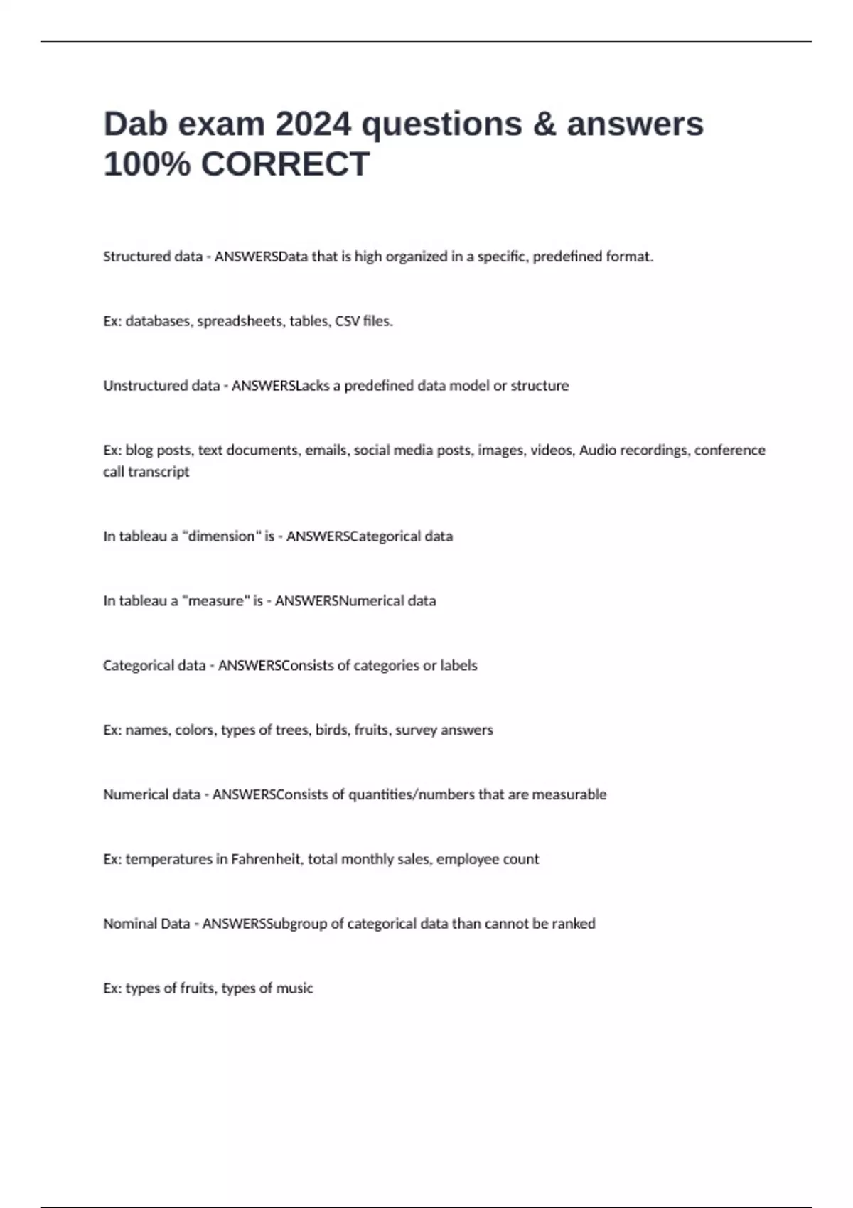 Dab exam 2024 questions & answers 100% CORRECT - Dab - Stuvia US