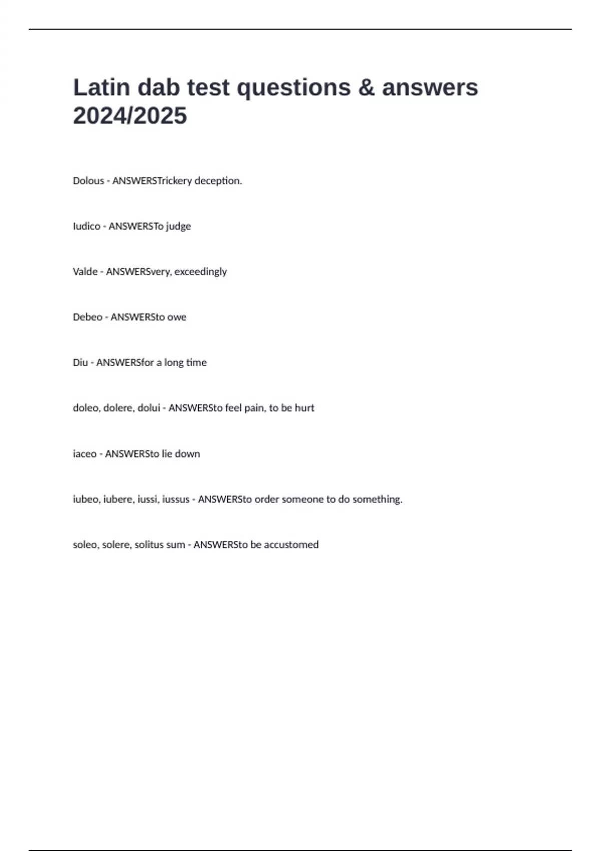 Latin dab test questions & answers 2024/2025 - Latin dab - Stuvia US
