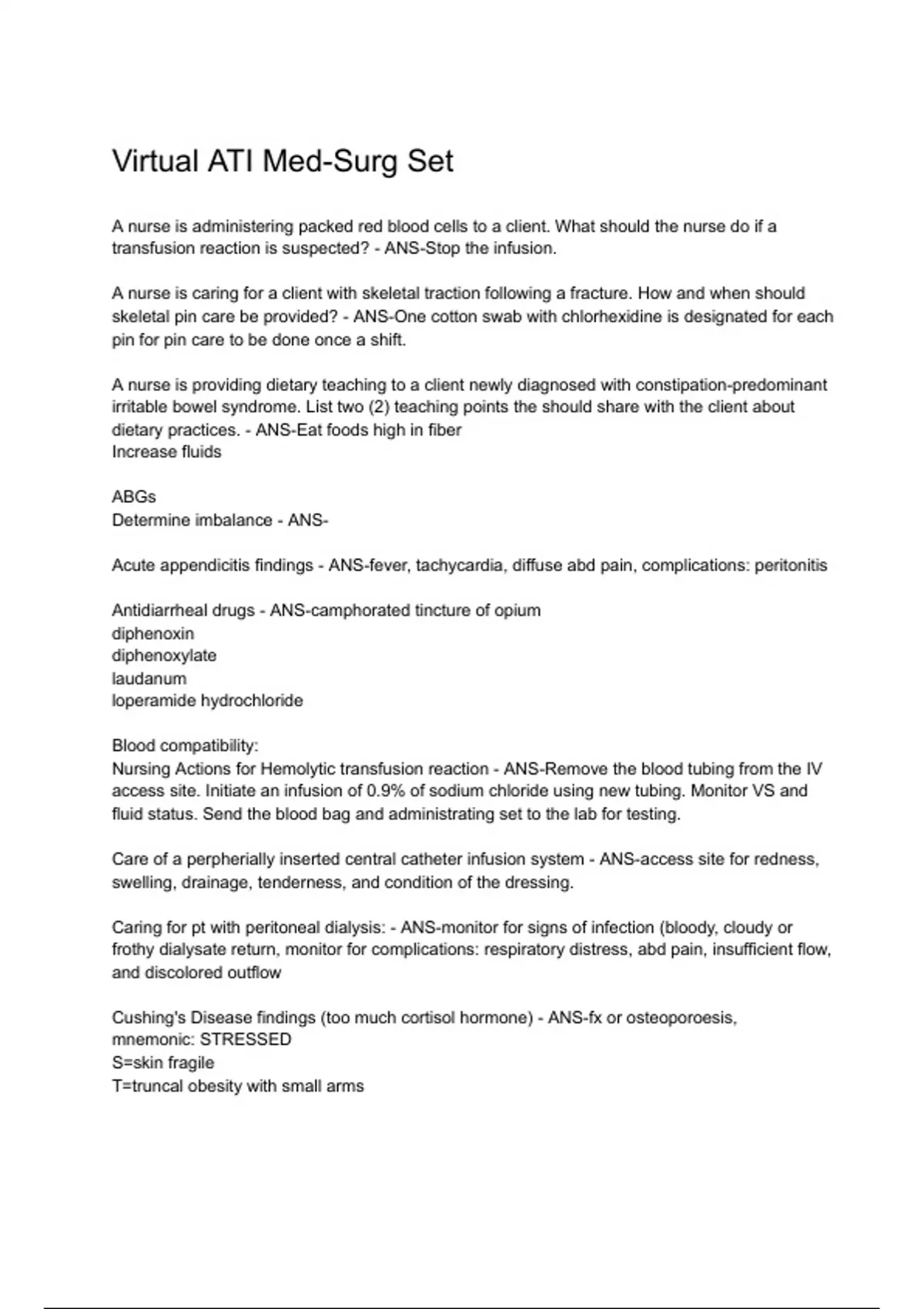 Virtual ATI Med-Surg Set – QUESTION AND ANSWERS | LATEST UPDATE 2024 ...