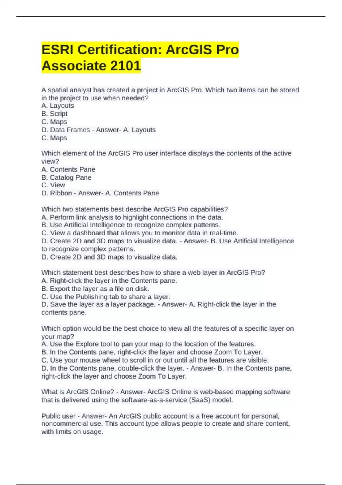 ESRI Certification: ArcGIS Pro Associate 2101 Exam Questions and ...