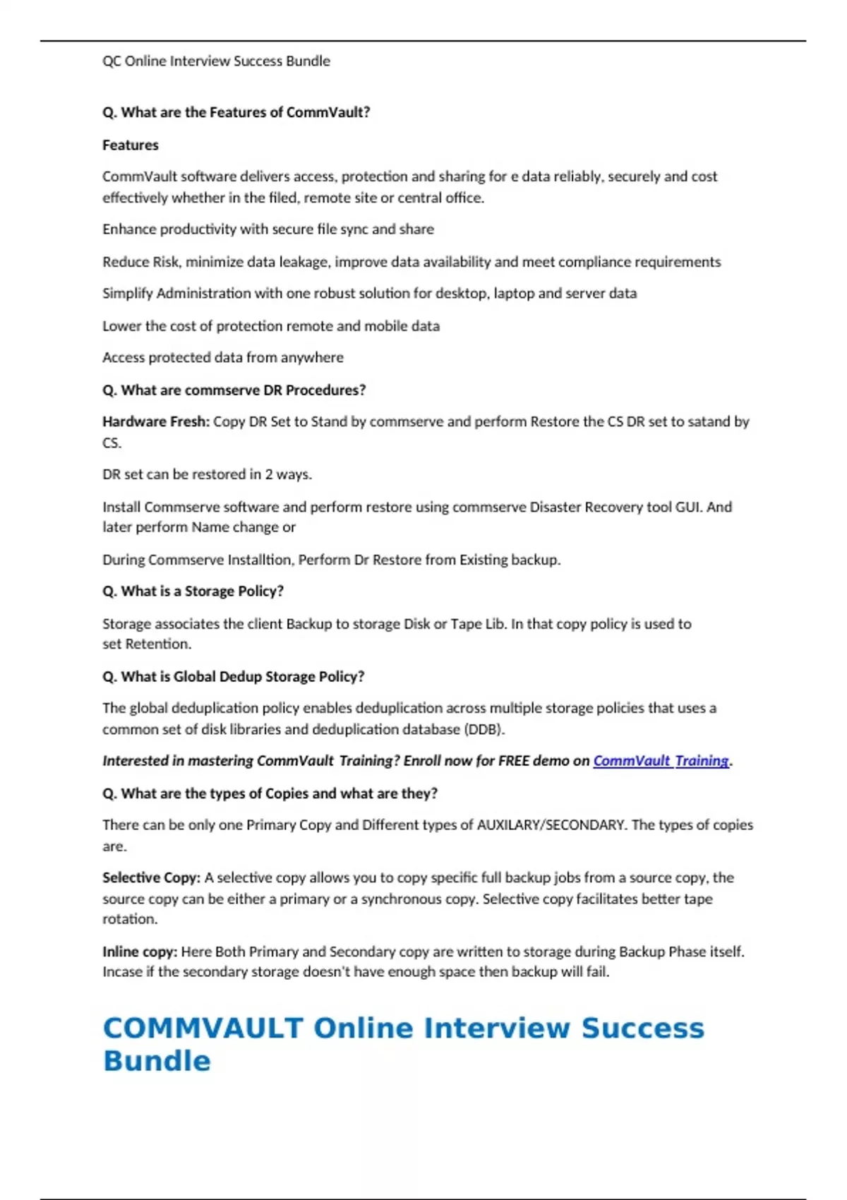 Ace Your COMMVAULT Interview: Essential Questions and Strategies - Computers - Stuvia US