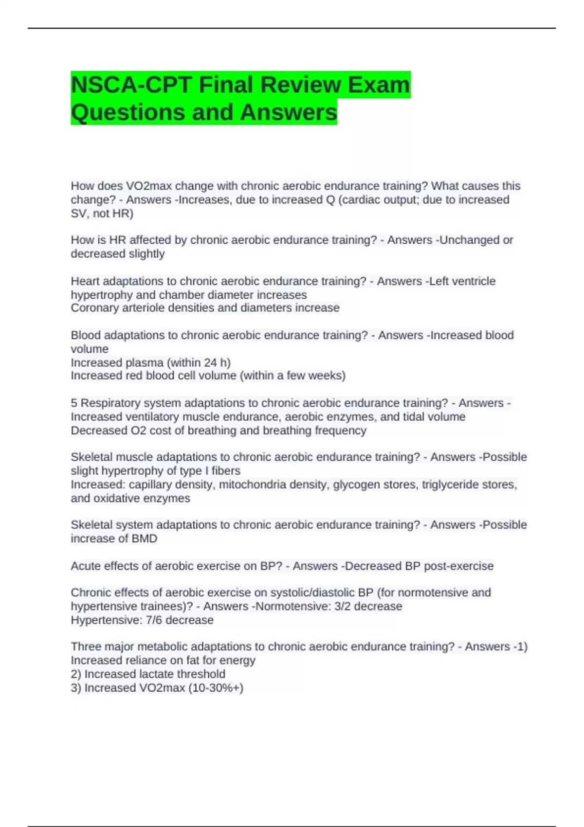 NSCA-CPT Final Review Exam Questions and Answers - NSCA-CPT - Stuvia US