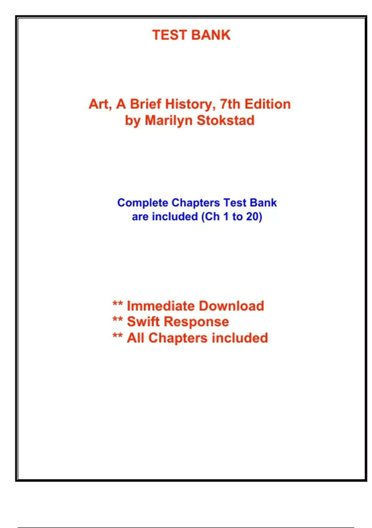 Test Bank for Art, A Brief History, 7th Edition by Stokstad (All ...