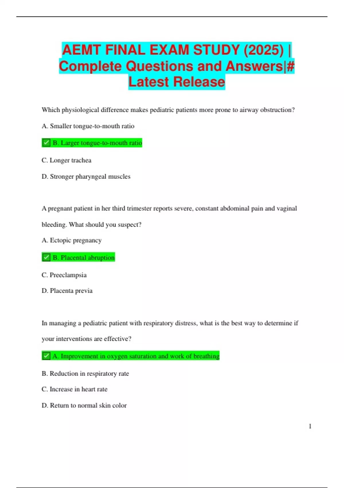 AEMT FINAL EXAM STUDY (2025) | Complete Questions and Answers|# Latest ...